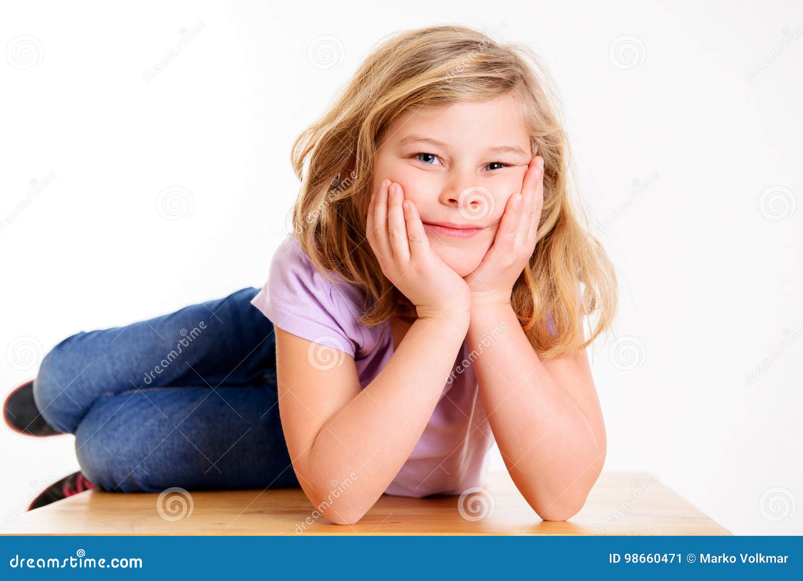 Relaxed Girl Lying on Table and Smiling Stock Image - Image of healthy ...