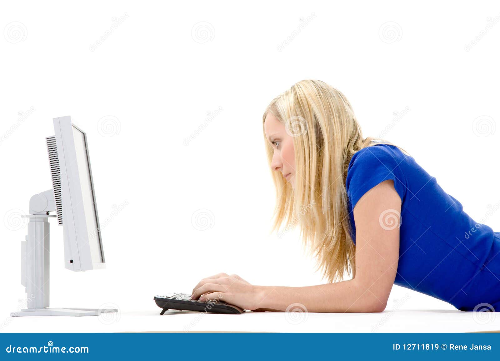 Relaxed Girl Using Computer Stock Image - Image of lying, studying ...