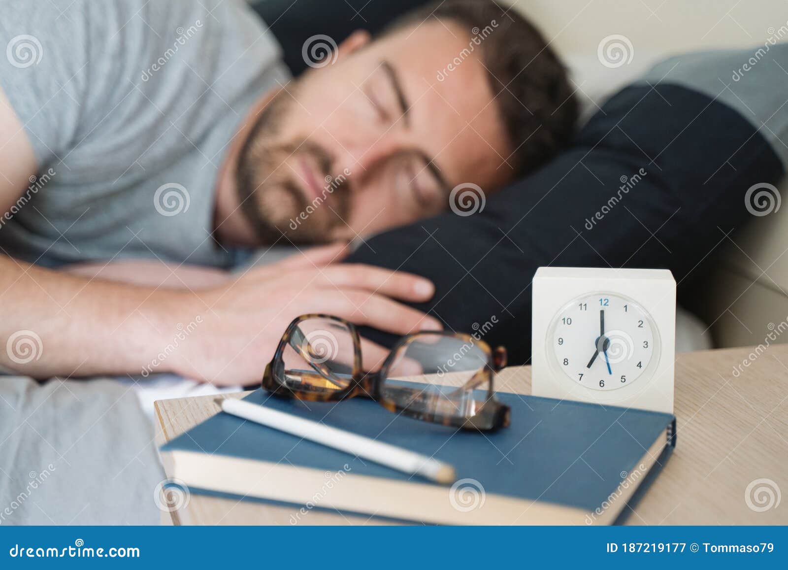 Relaxed Guy Napping in His Bed at Home Stock Image - Image of natural ...