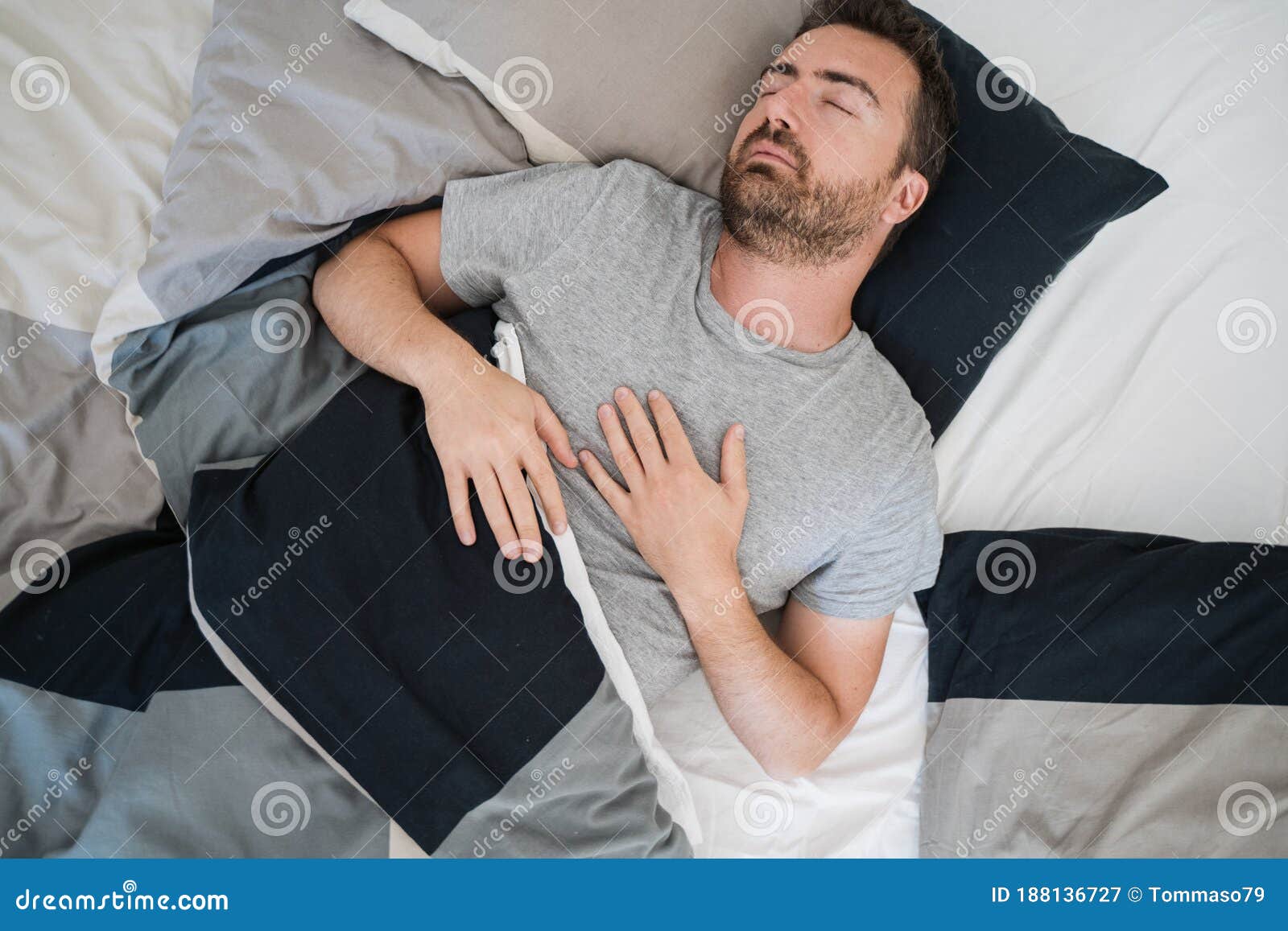 Relaxed Guy Napping in His Bed at Home Stock Image - Image of morning ...