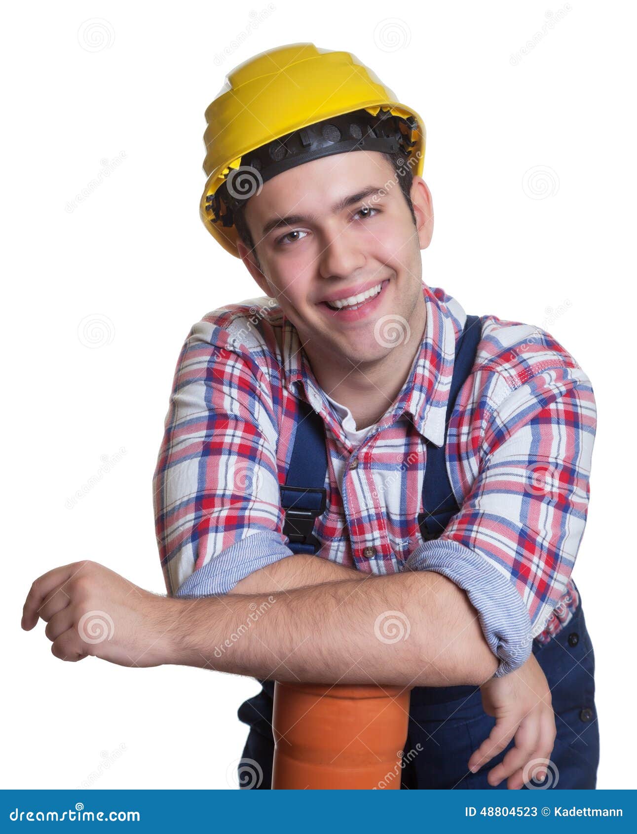 Relaxed Construction Worker Woman Sittting On White Box Stock Photo ...