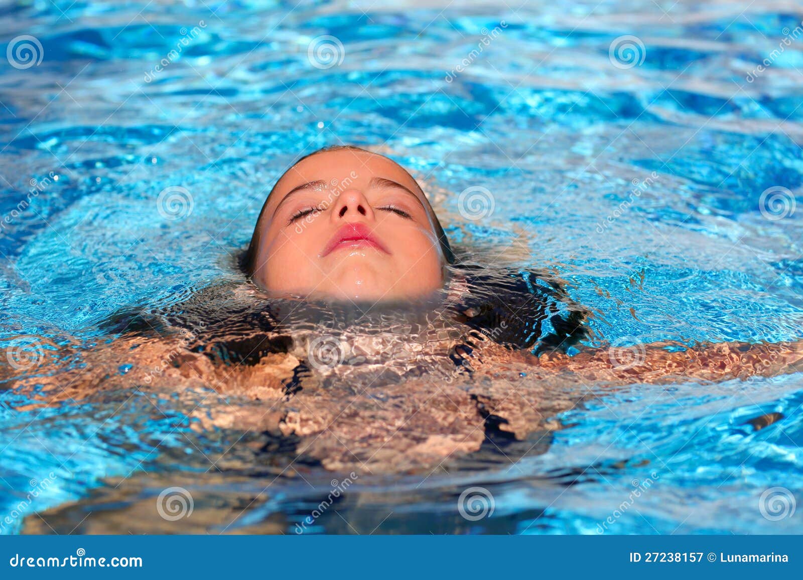 Relaxed Kid Girl At The Pool Face In Water Surface Royalty-Free Stock ...
