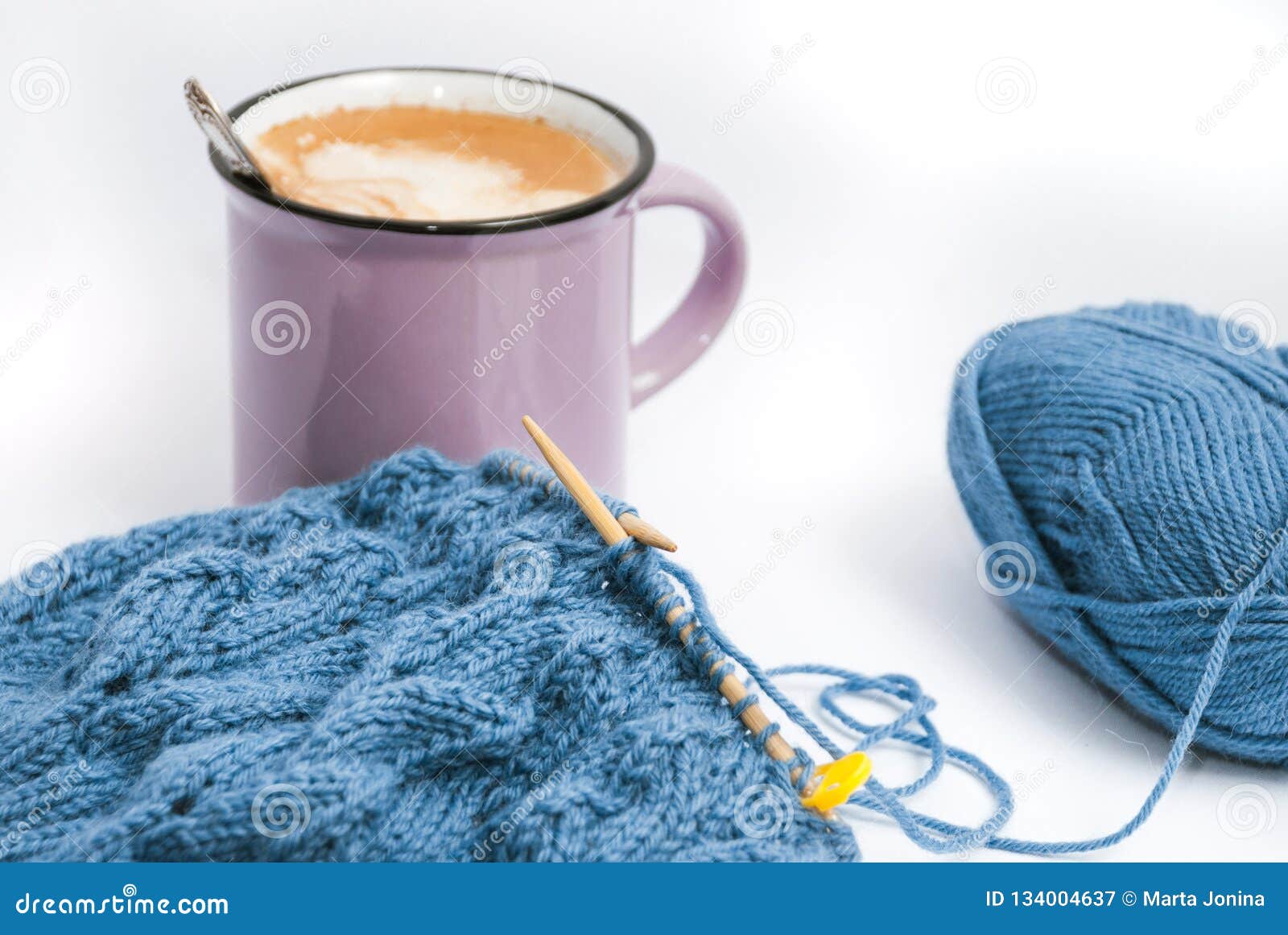 Relaxed Knitting with Coffee and Breakfast Stock Image - Image of ...