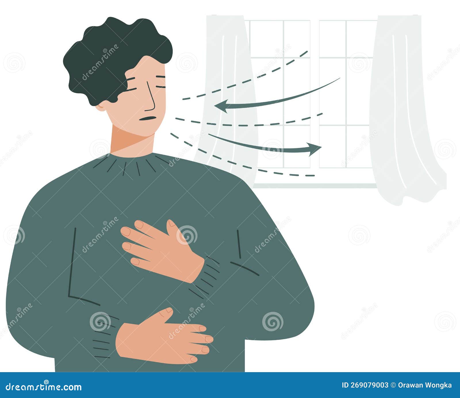 Relaxed Man Breathing Fresh Air at Home. Flat Vector Illustration ...