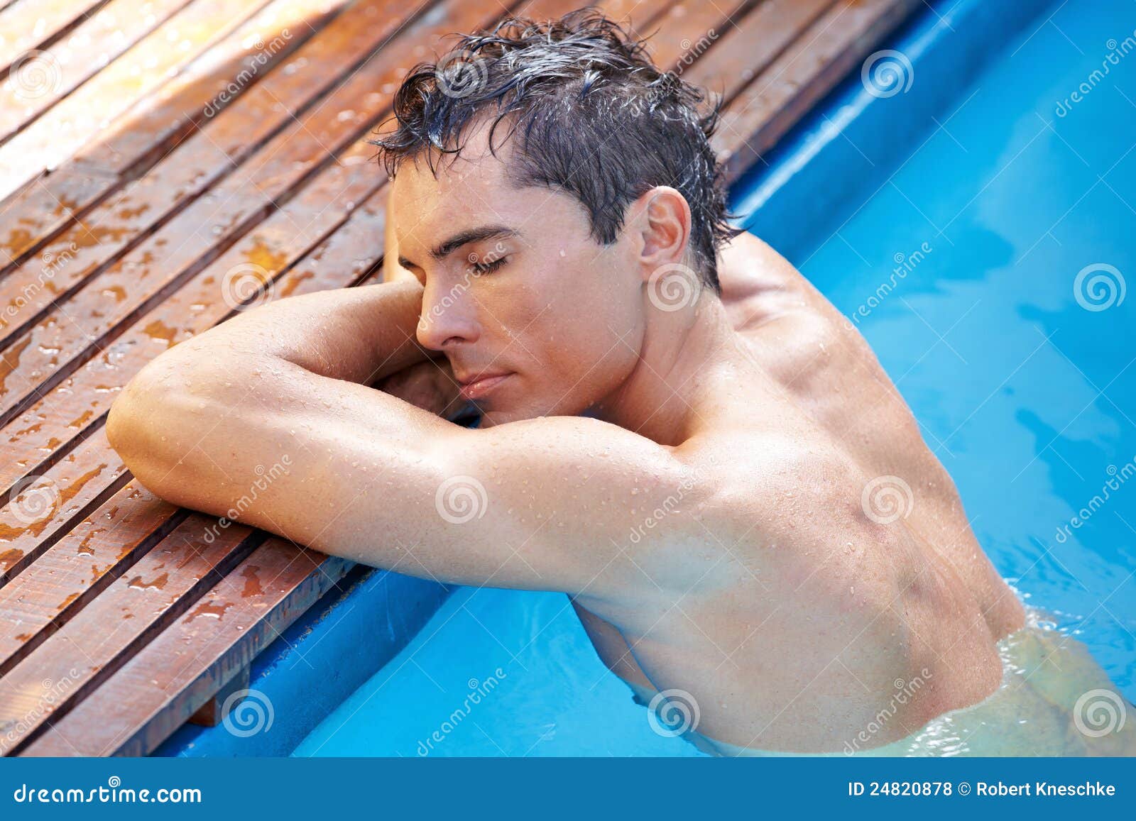 Relaxed Man at Edge of Swimming Stock Photo - Image of pool, fresh ...