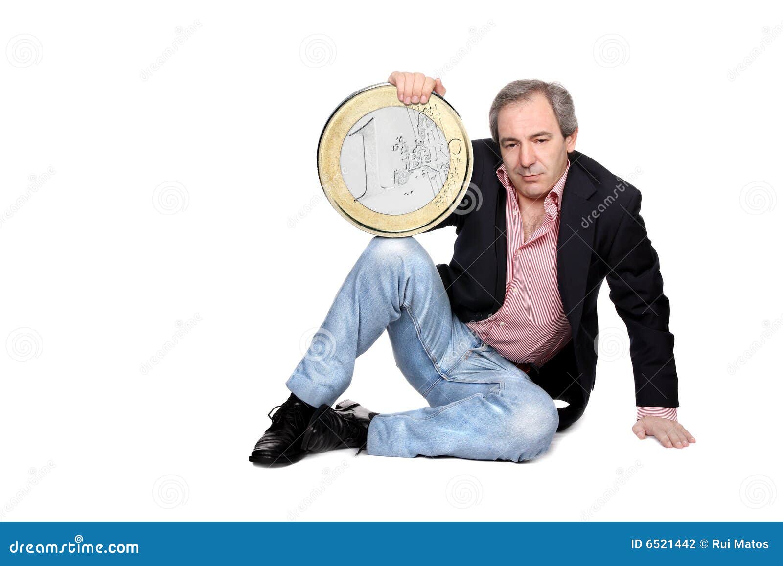 Relaxed Man Holding an Euro Coin Stock Photo - Image of attractive ...