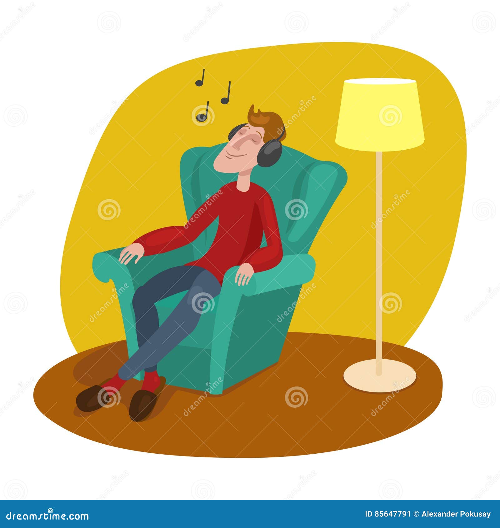 Relaxed Man Listening To Music Cartoon Vector Stock Vector ...