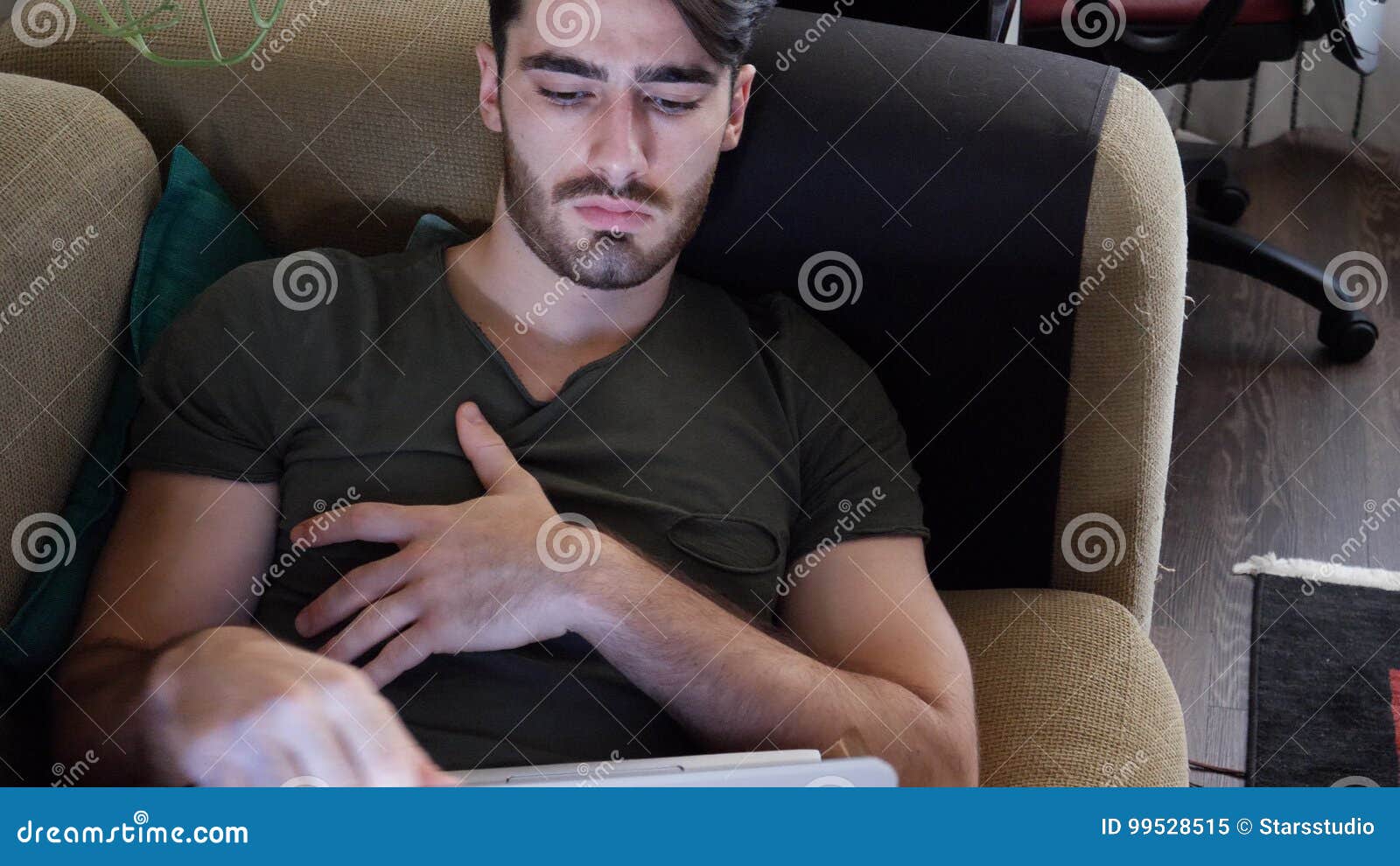 Young Man Using Using Gadget at Home Stock Image - Image of leisure ...