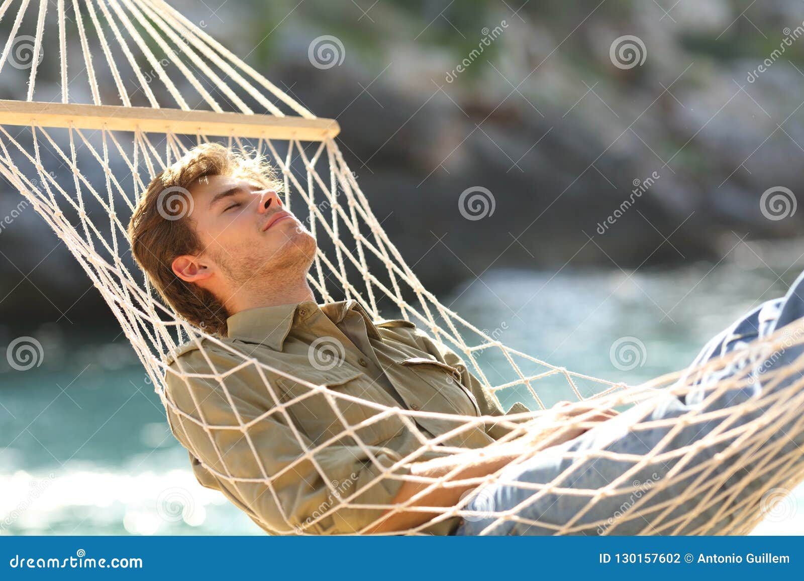 Relaxed Man Sleeping on a Hammock on Vacation Stock Photo - Image of ...