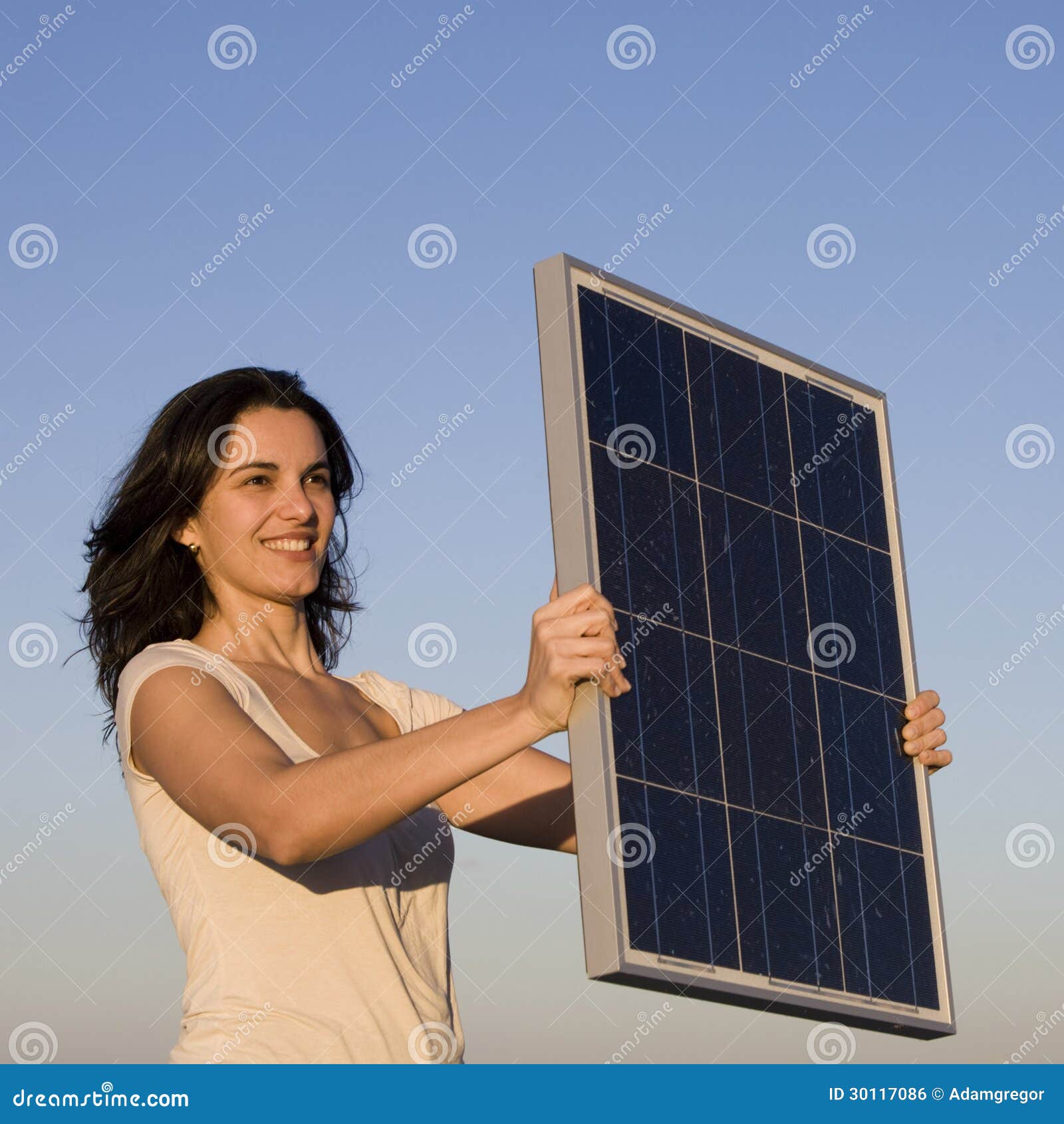 Personal Solar Panel during Sunset Stock Photo - Image of blue, person ...