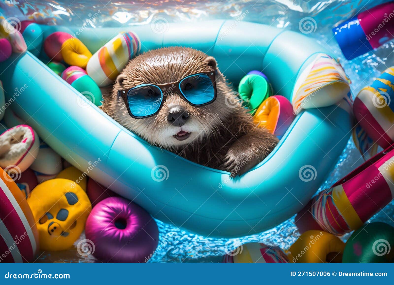 Relaxed Otter Chilling on a Pool Float with Inflatable Pool Toys ...
