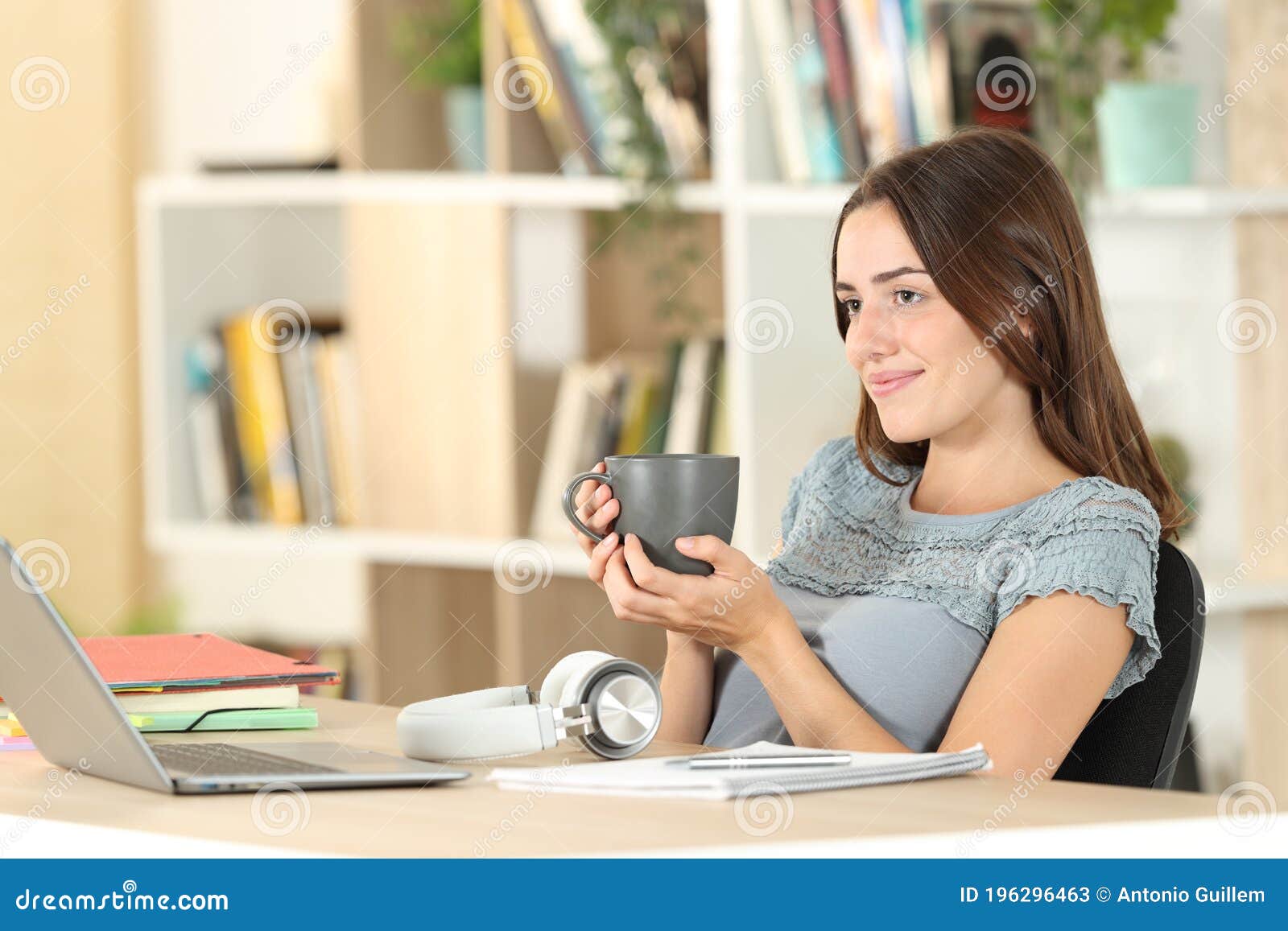 Relaxed Student Resting Drinking Coffee at Home Stock Image - Image of ...