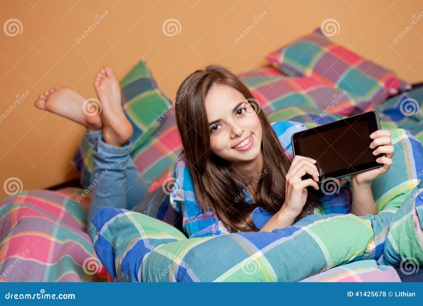 Relaxed tablet fun. stock photo. Image of online, girl - 41425678