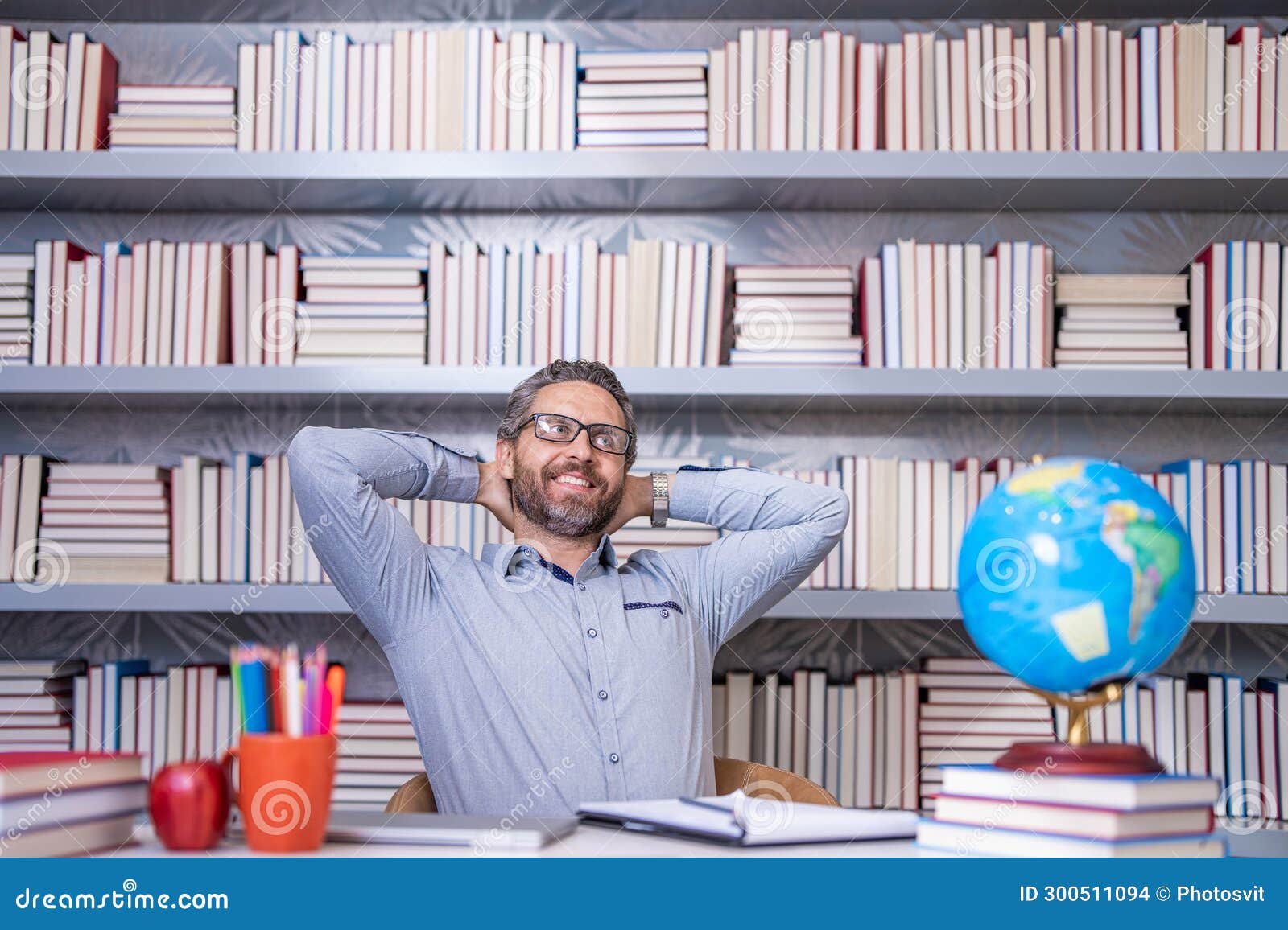 Relaxed Teacher Getting Knowledge and Education at Teachers Day in ...