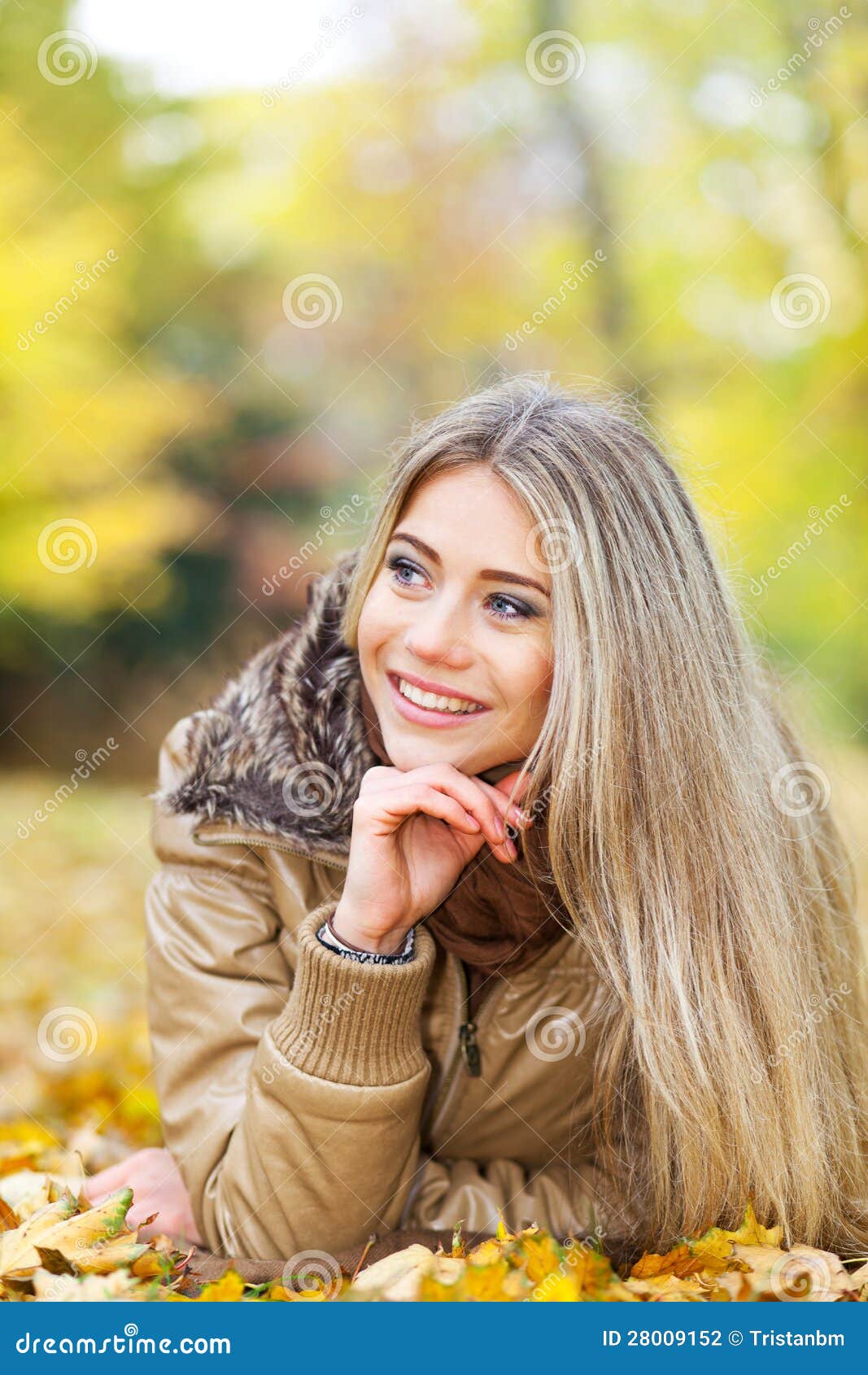Relaxed woman in autumn stock photo. Image of expression - 28009152