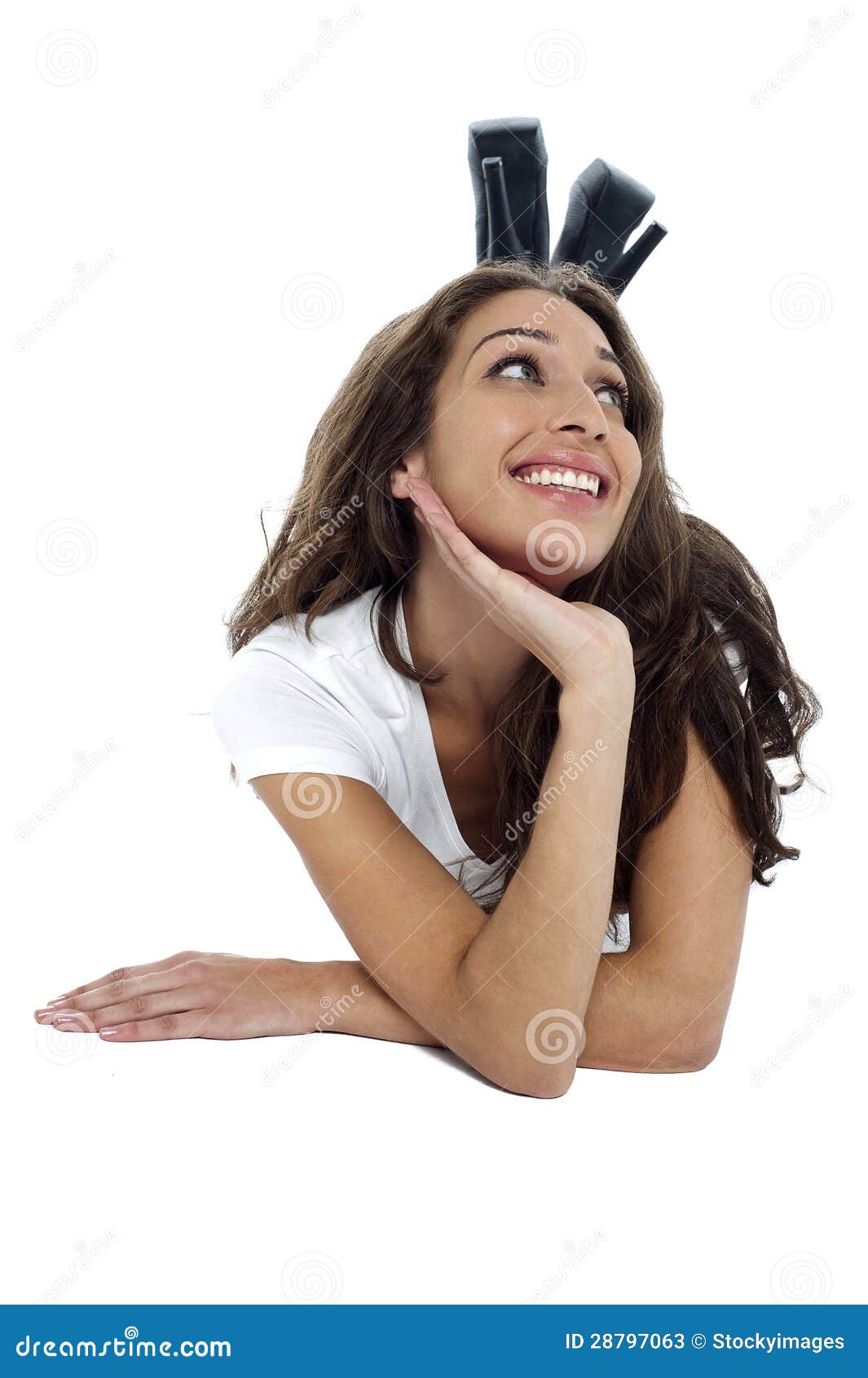 Relaxed Woman on the Floor Looking Upwards Stock Image - Image of hair ...