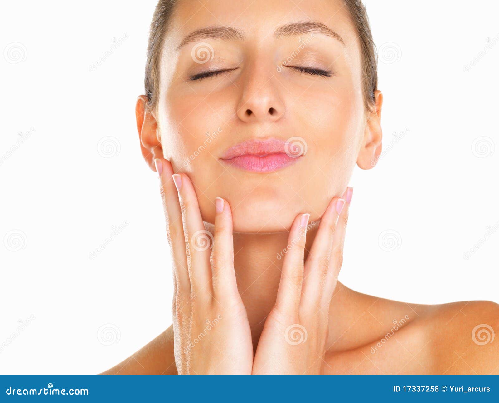 Relaxed Woman with Hands on Face and Eyes Closed Stock Photo - Image of ...