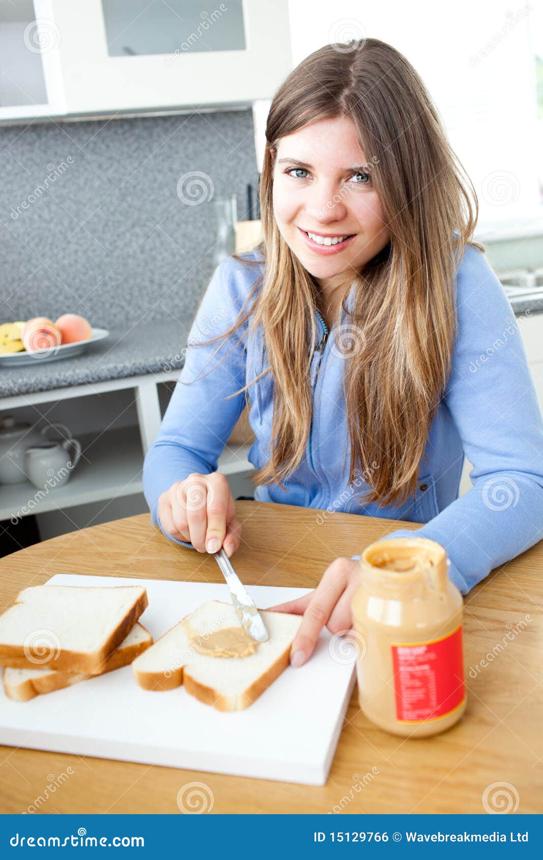 Relaxed Woman Having Breakfast in Kitchen Stock Photo - Image of brunch ...