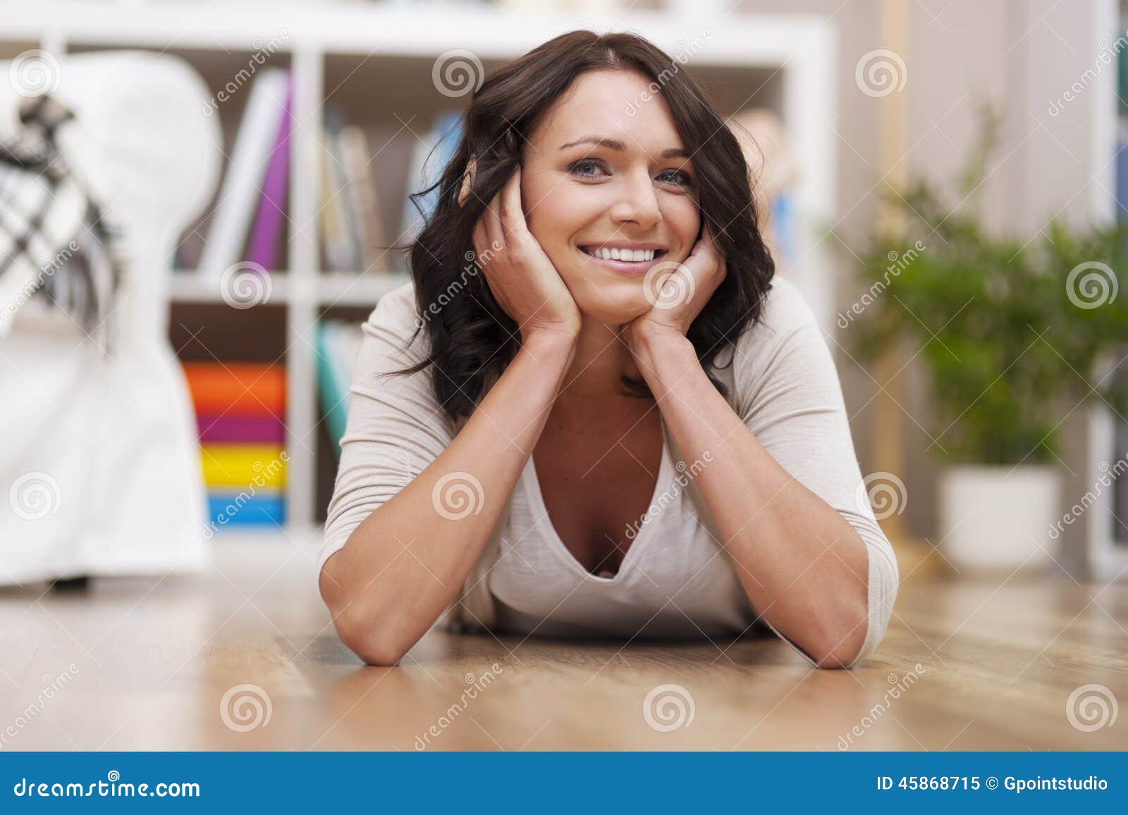 Relaxed woman at home stock image. Image of camera, enjoyment - 45868715