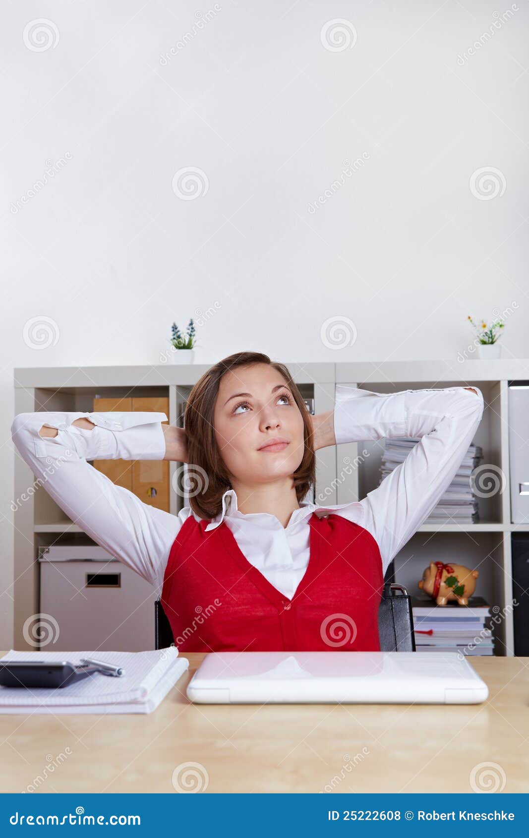 Relaxed Woman Looking Up Pensively Stock Photo - Image of idea ...