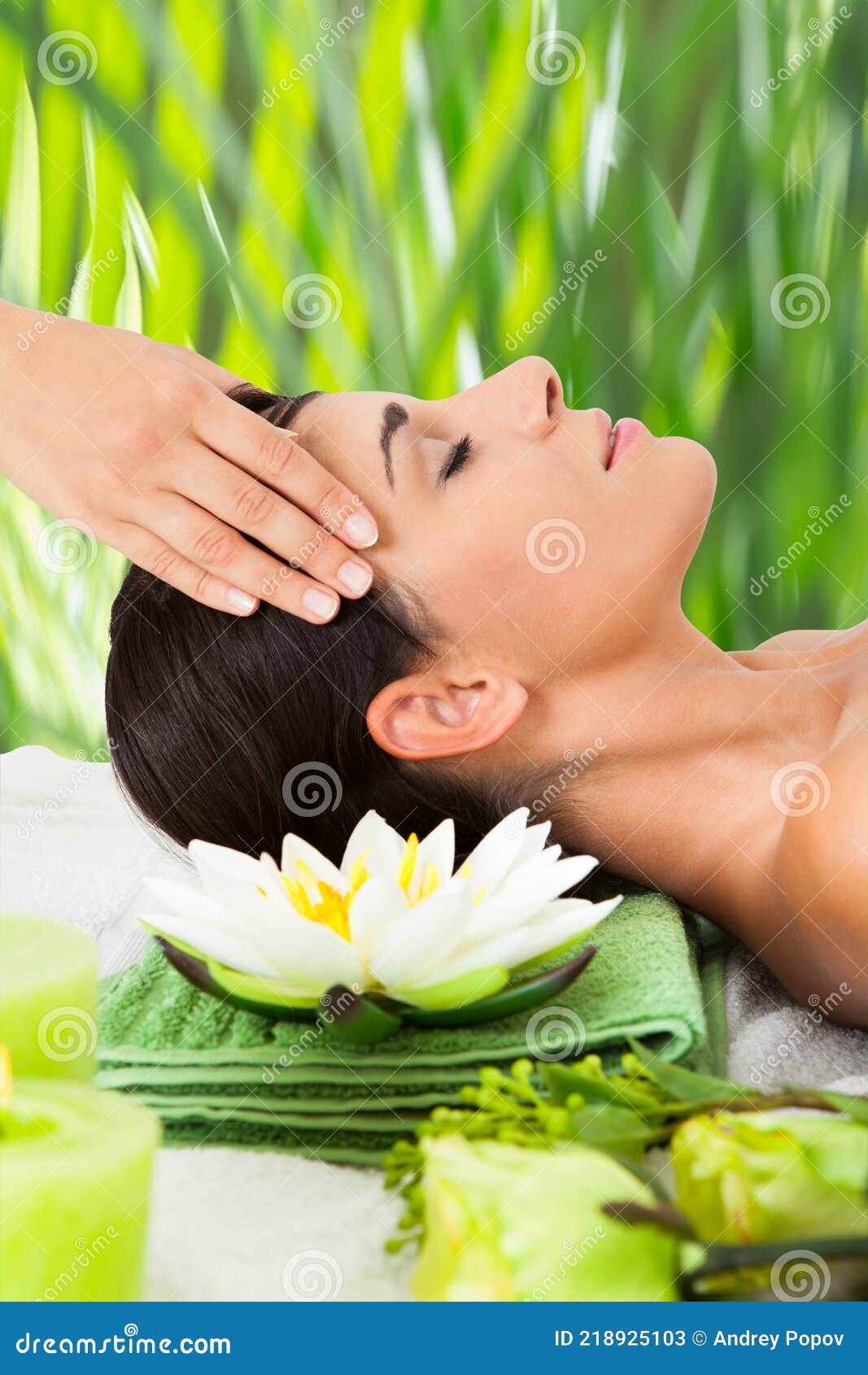 Relaxed Woman Receiving Head Massage At Spa Stock Image Image Of