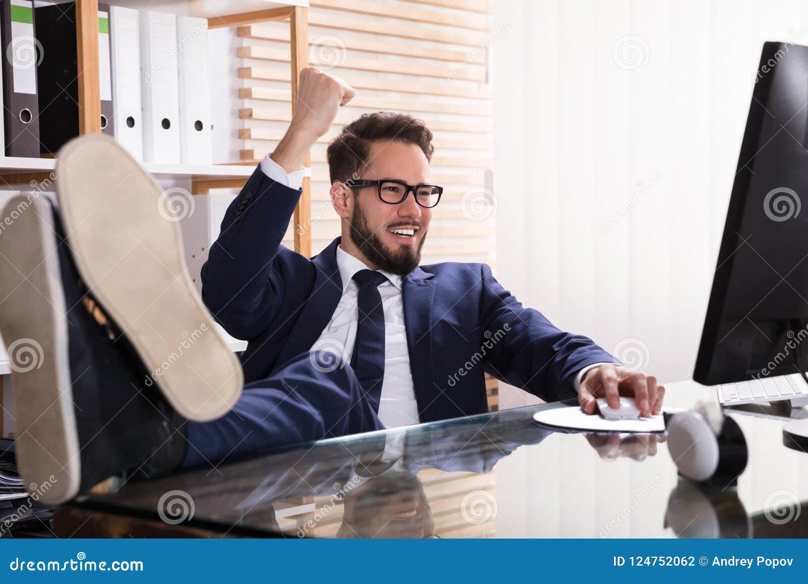 Relaxed Businessman Working on Computer Stock Photo - Image of male ...