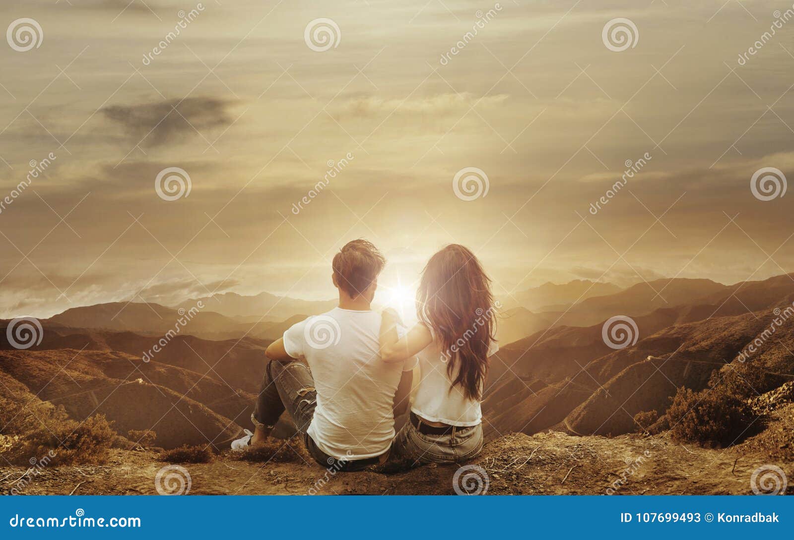 Relaxed Couple Watching a Sunset Stock Image - Image of attractive ...