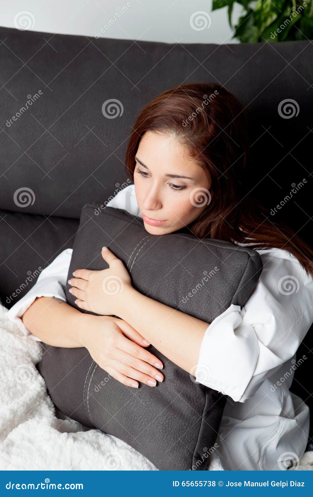 Relaxed Young Girl Hugging a Cushion Stock Photo - Image of lifestyle ...