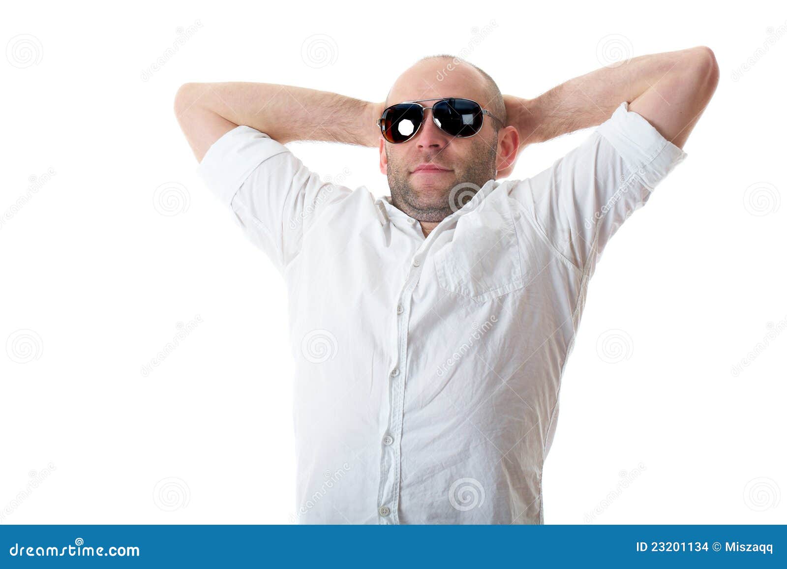 Relaxed Young Guy Stretch His Arms, Isolated Stock Photo - Image of ...