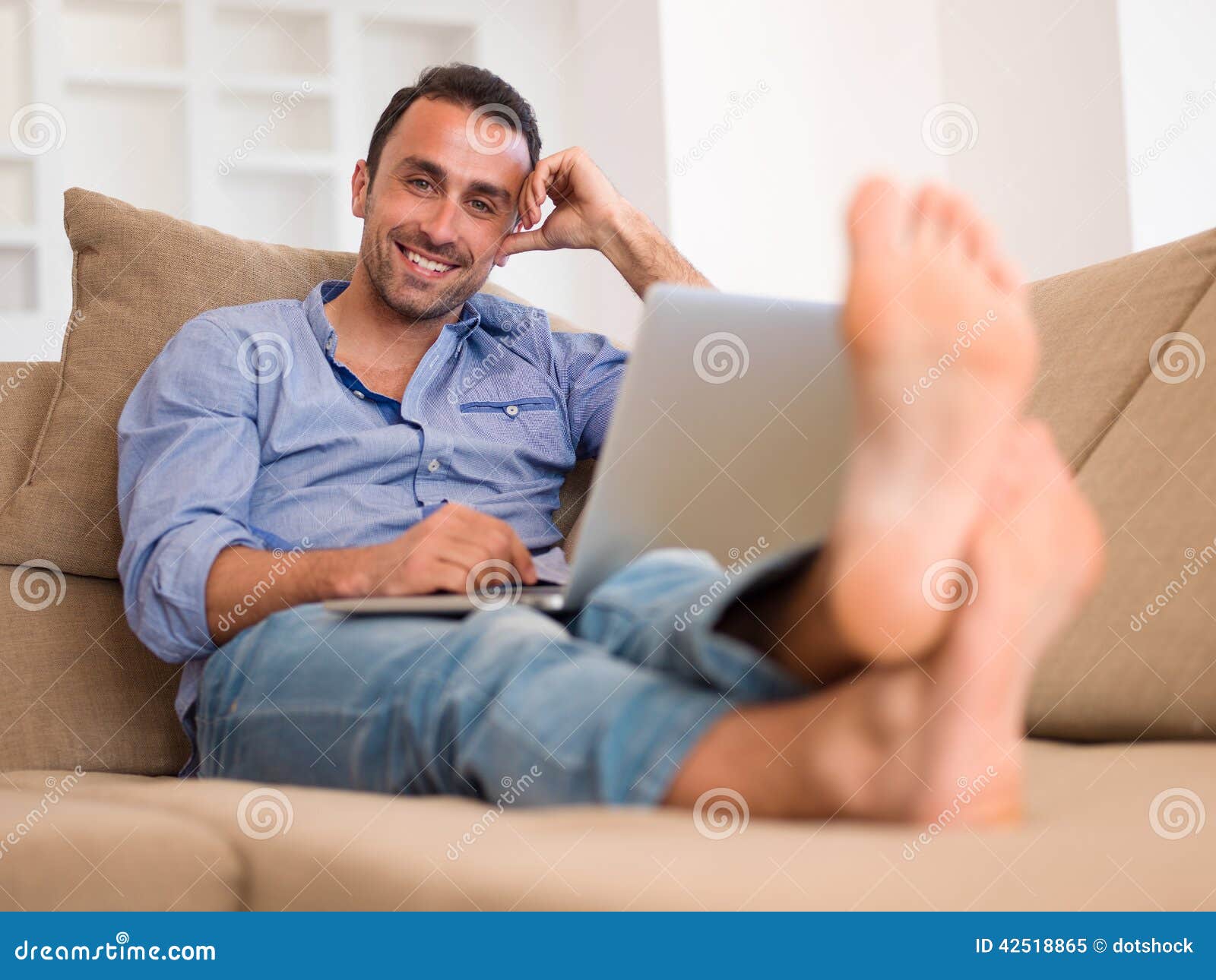 Relaxed Young Man at Home on Balcony Stock Image - Image of person ...