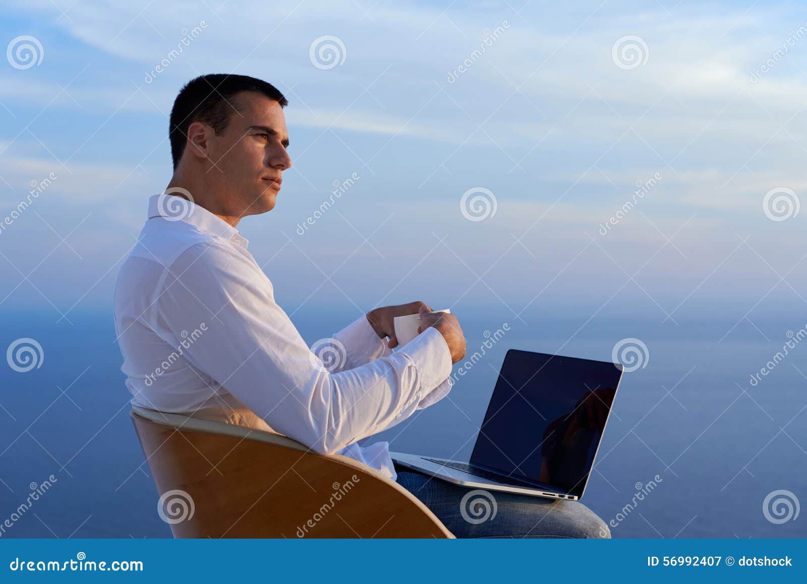 Relaxed Young Man at Home on Balcony Stock Image - Image of laptop ...