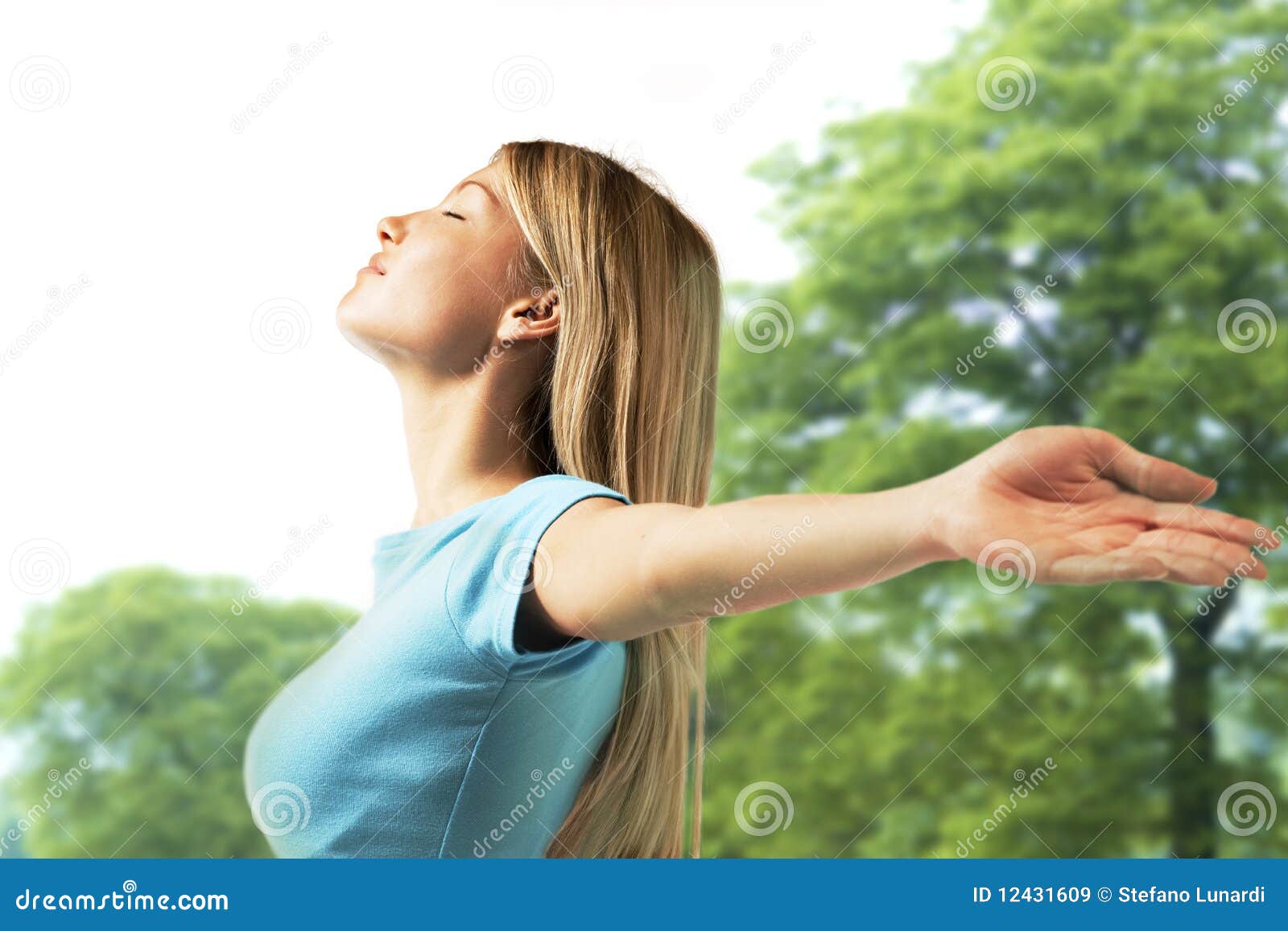 Relaxed Young Woman with Arms Outstretched Stock Image - Image of copy ...