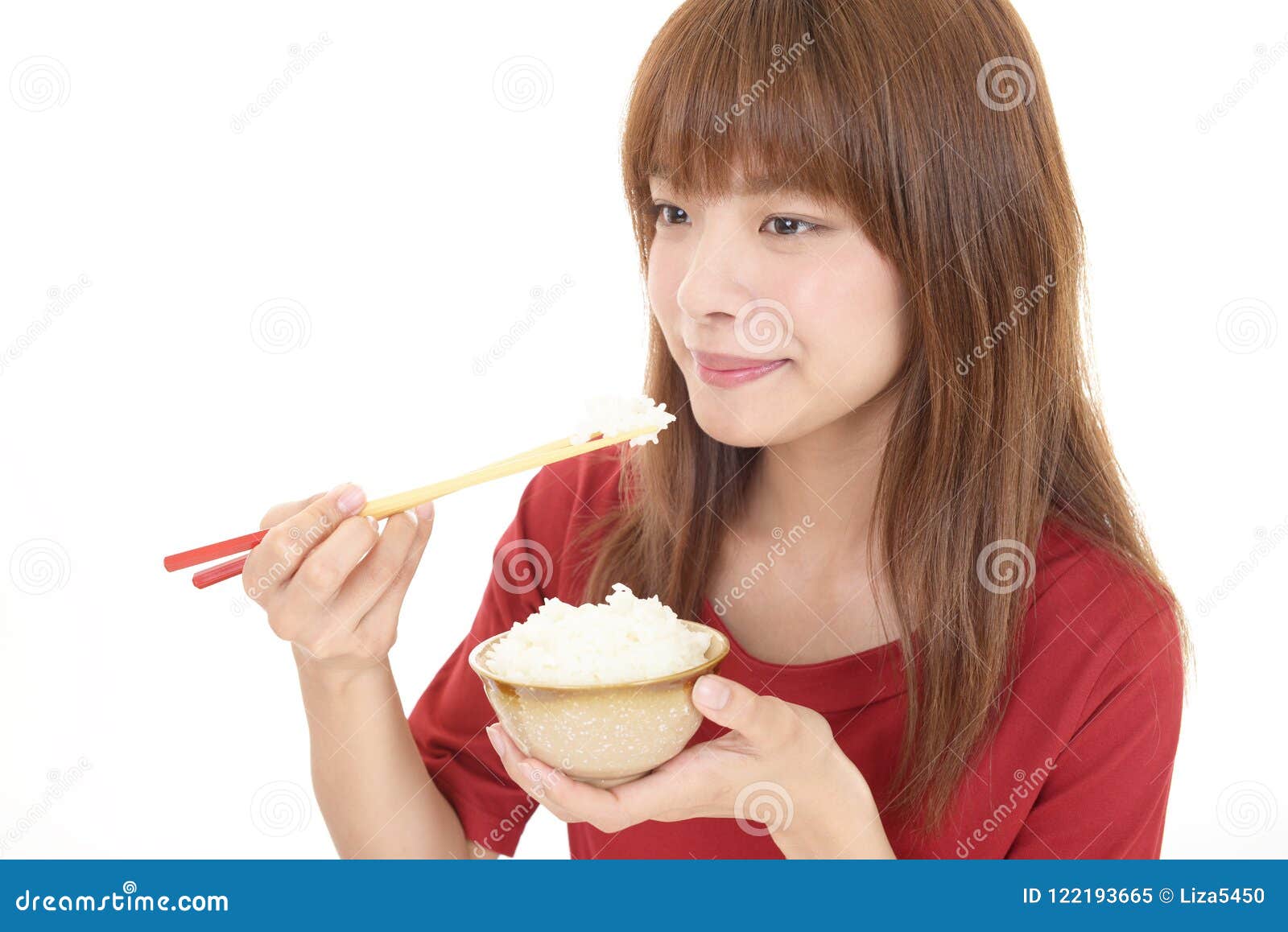 Woman eating rice stock image. Image of hair, girl, japanese - 122193665