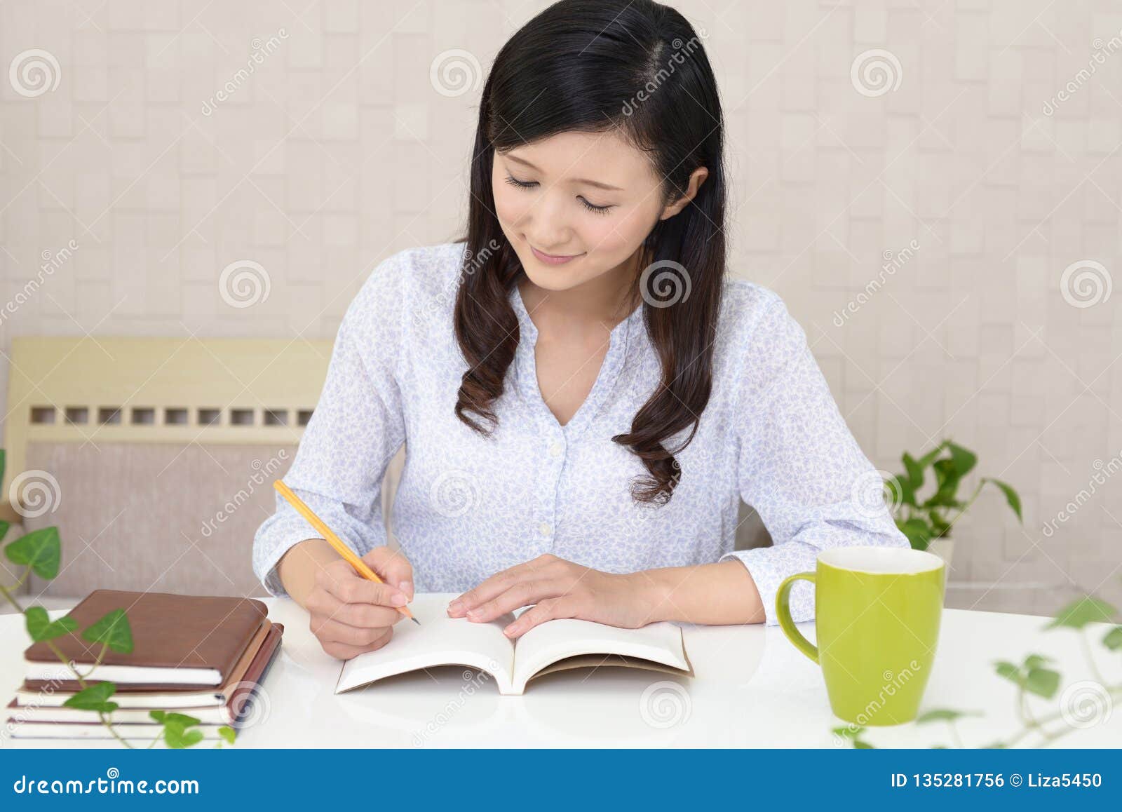 Young Attractive Woman Writing Diary Stock Photo - Image of body, adult ...