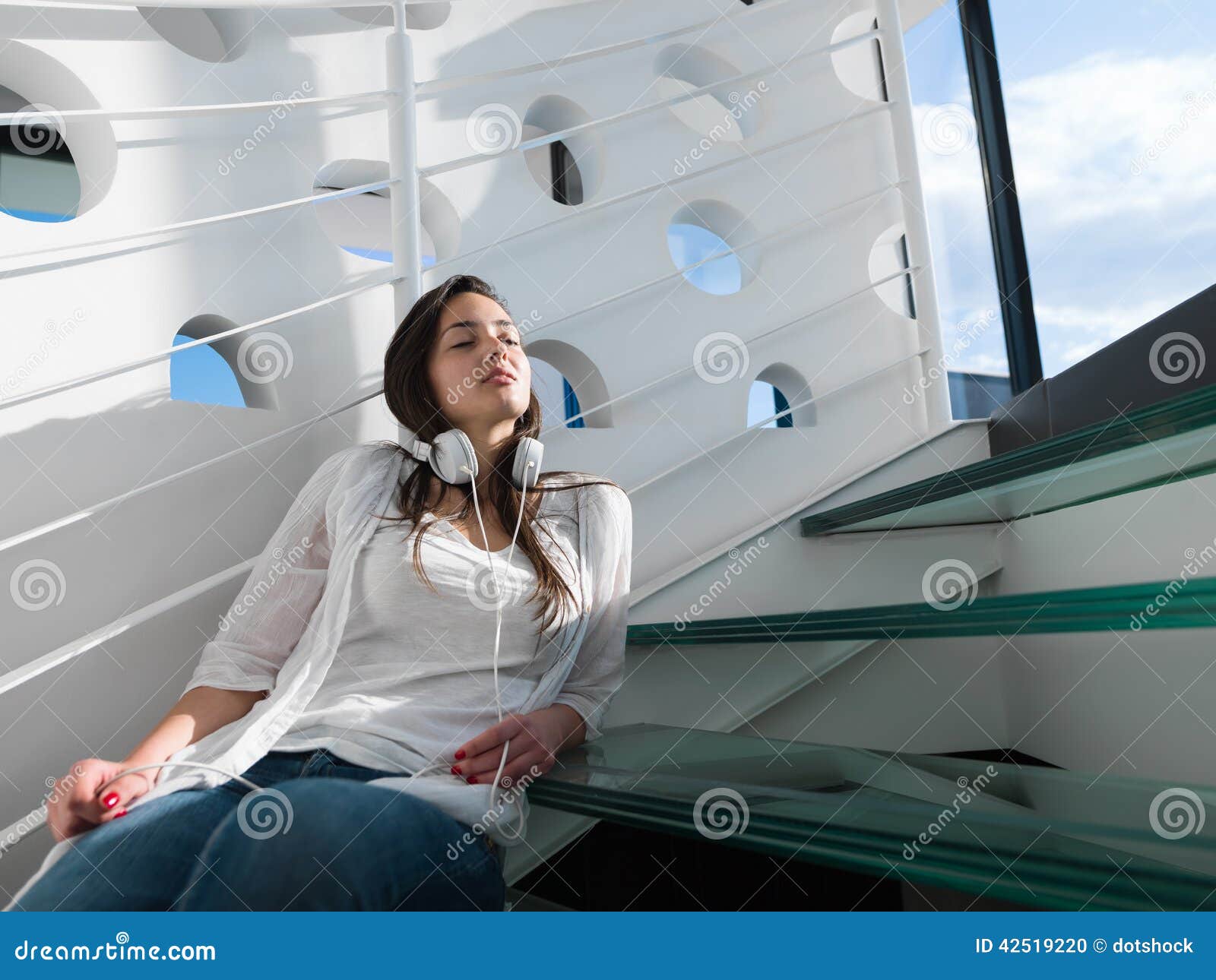 Relaxed Young Woman at Home Working on Laptop Stock Photo - Image of ...