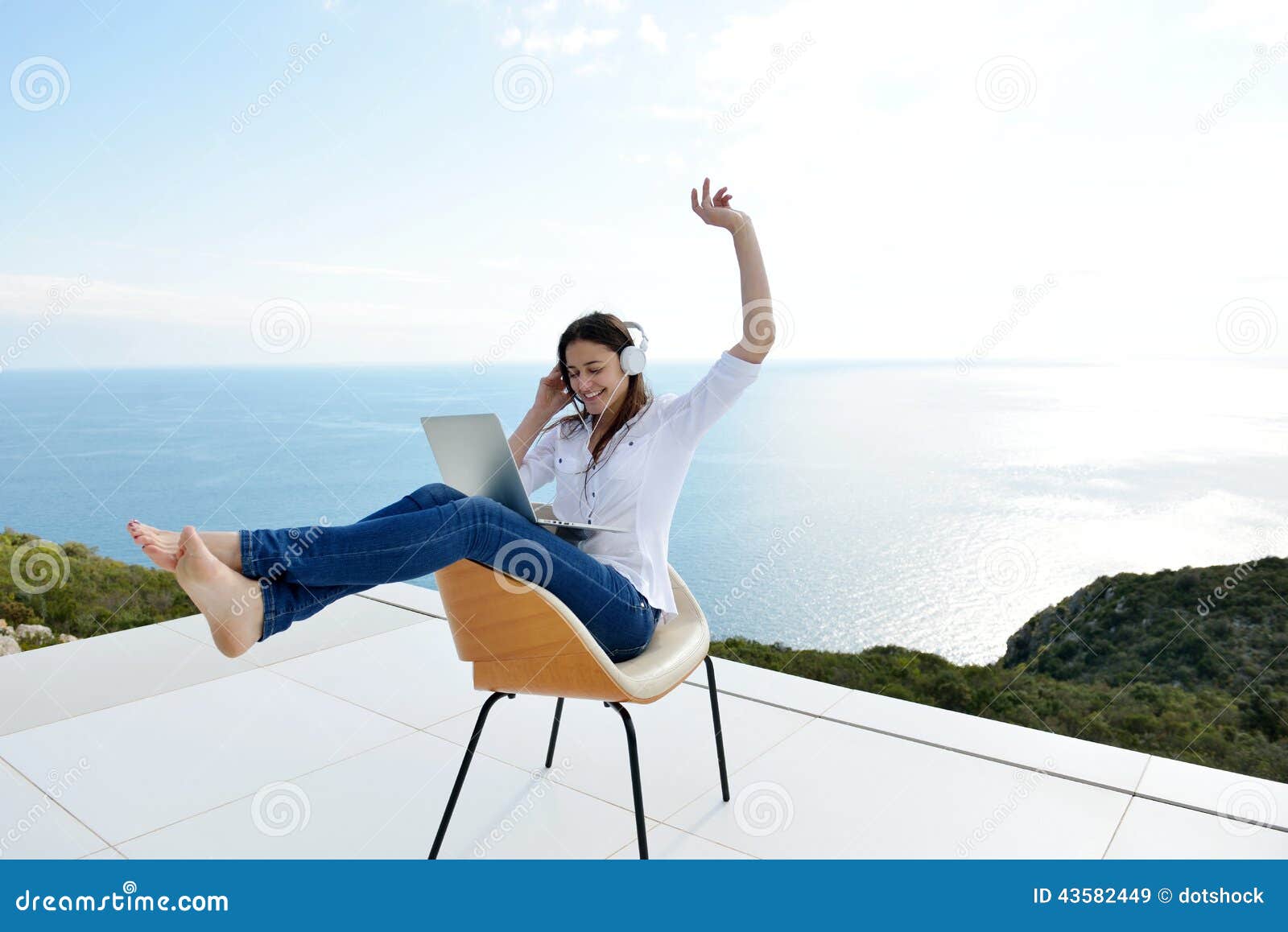 Relaxed Young Woman at Home Working on Laptop Stock Image - Image of ...