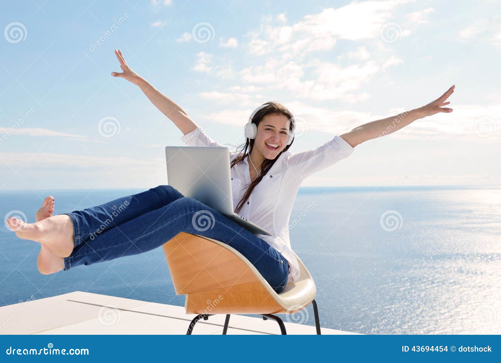 Relaxed Young Woman at Home Working on Laptop Stock Photo - Image of ...