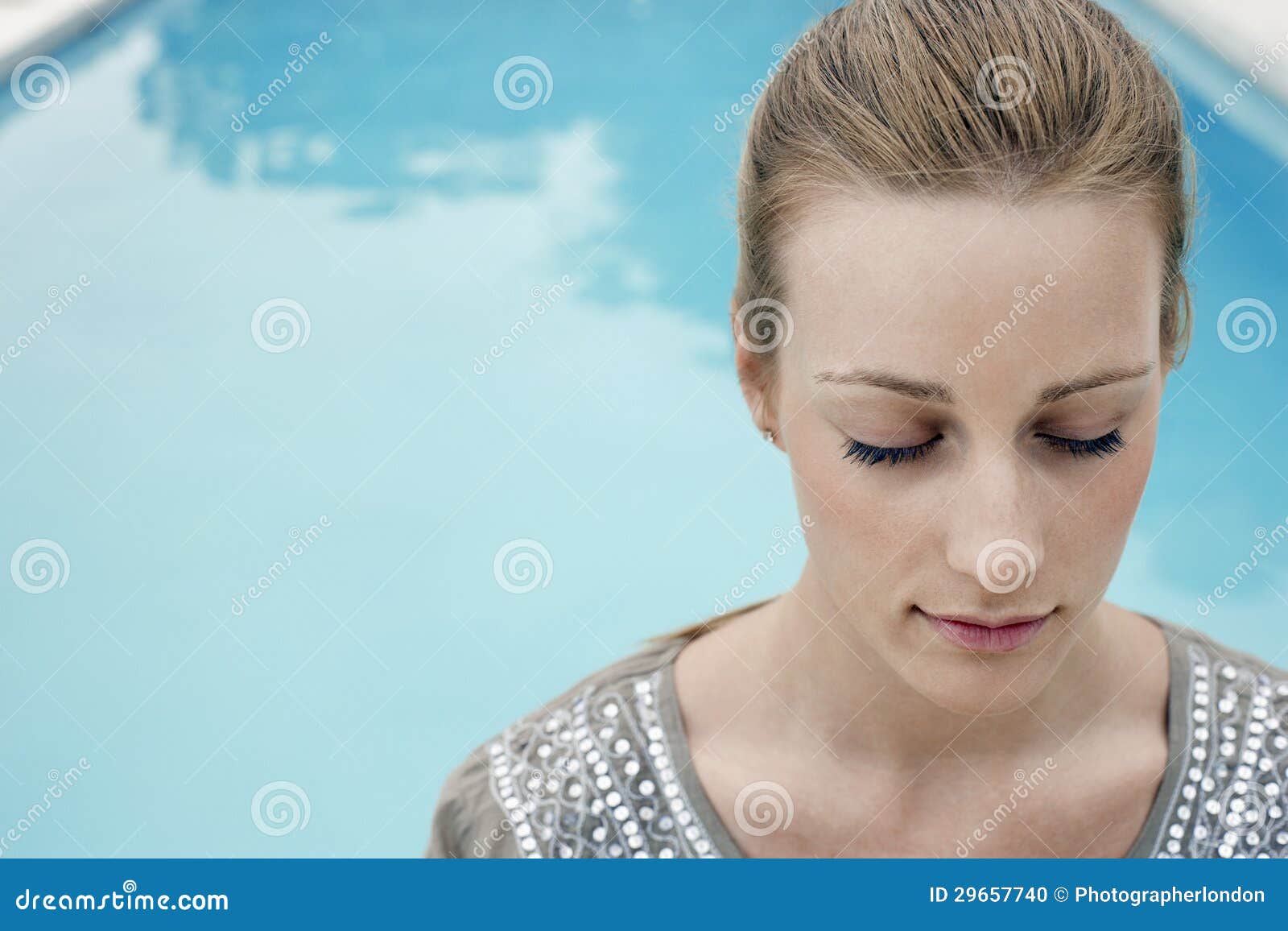 Relaxed Young Woman by Pool Stock Photo - Image of female, lifestyle ...