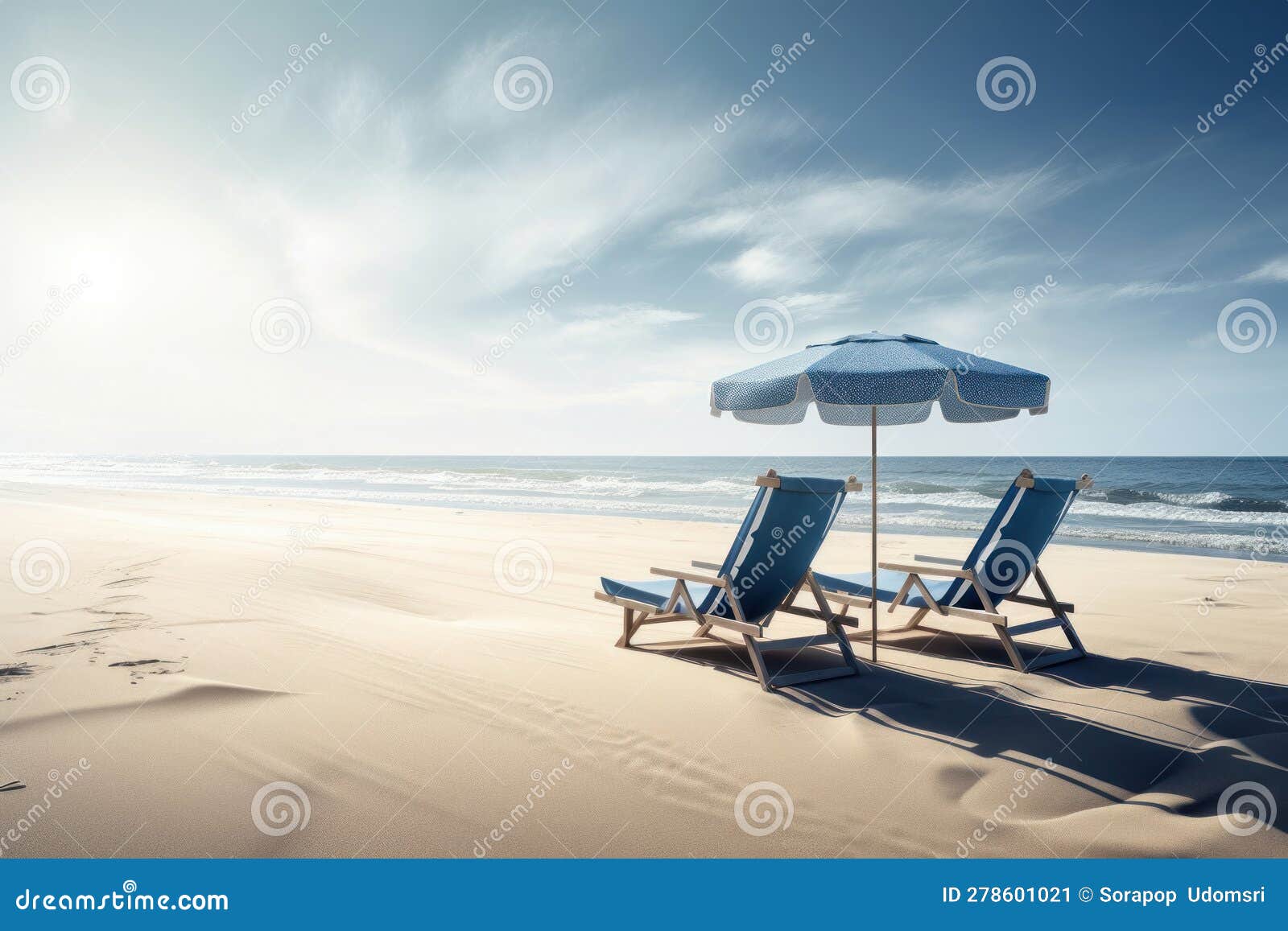 Relaxing On A Beach Chair Under An Umbrella On A Sandy Beach Stock