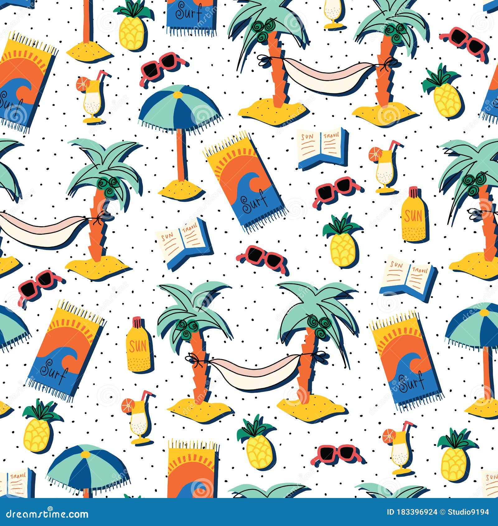 Relaxing Beach Day Seamless Vector Pattern. Summer Beach Repeating ...