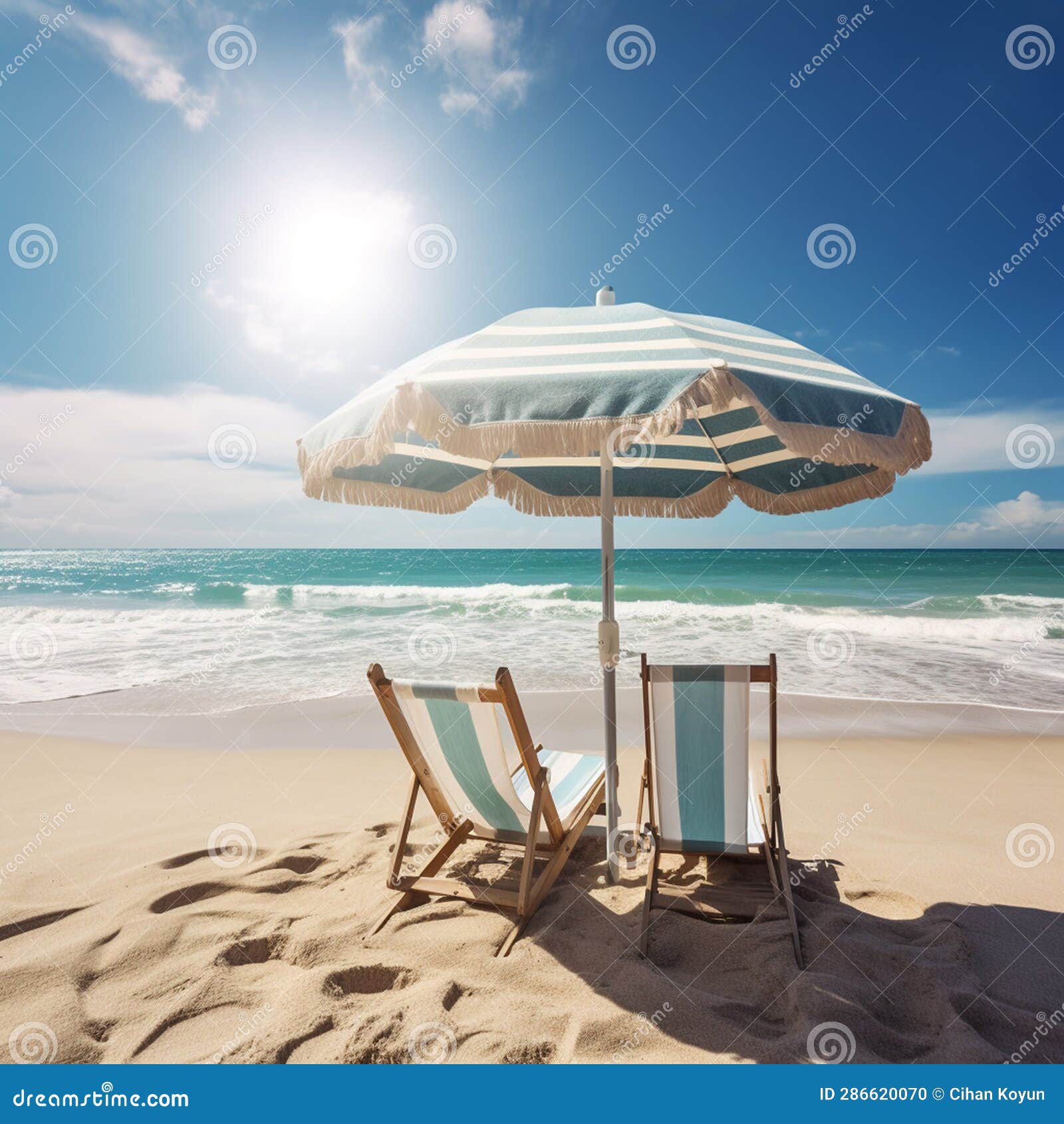 Relaxing Beach Scene Under Bright Sun Stock Illustration - Illustration ...