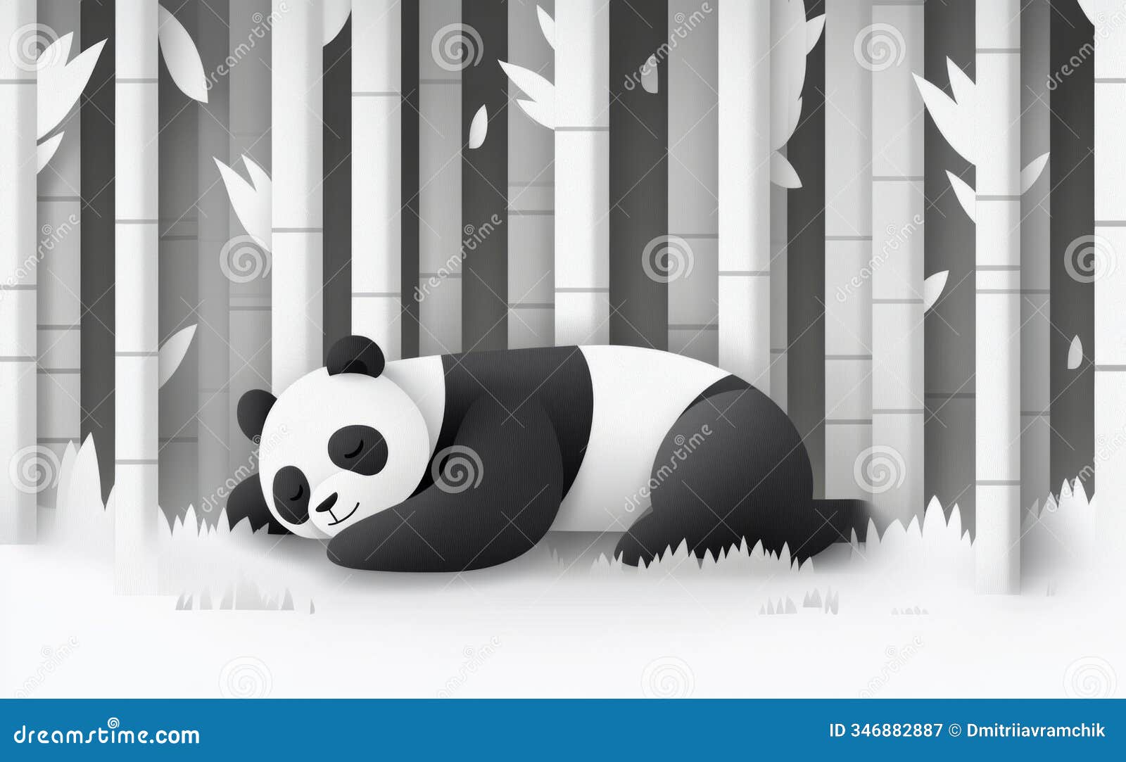 Relaxing Black-and-white Landscape with a Relaxed Panda Peacefully ...