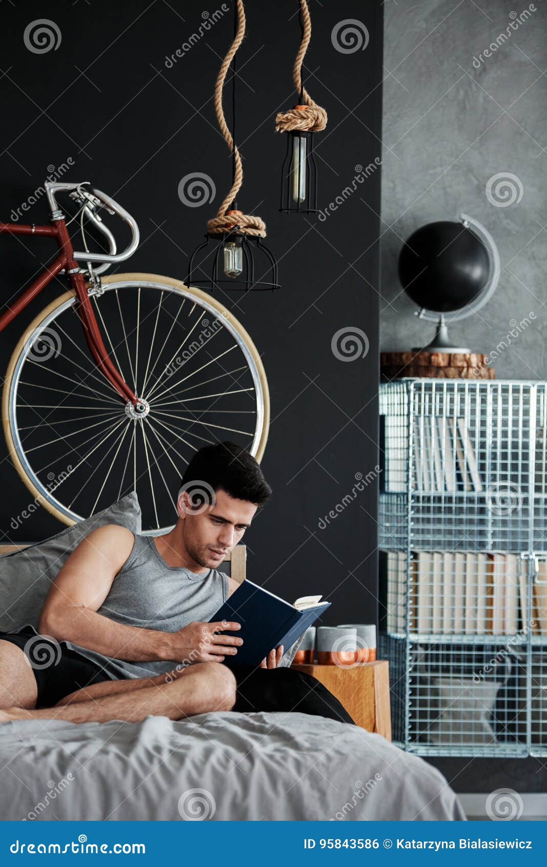 Relaxing with book stock photo. Image of lamp, handsome - 95843586
