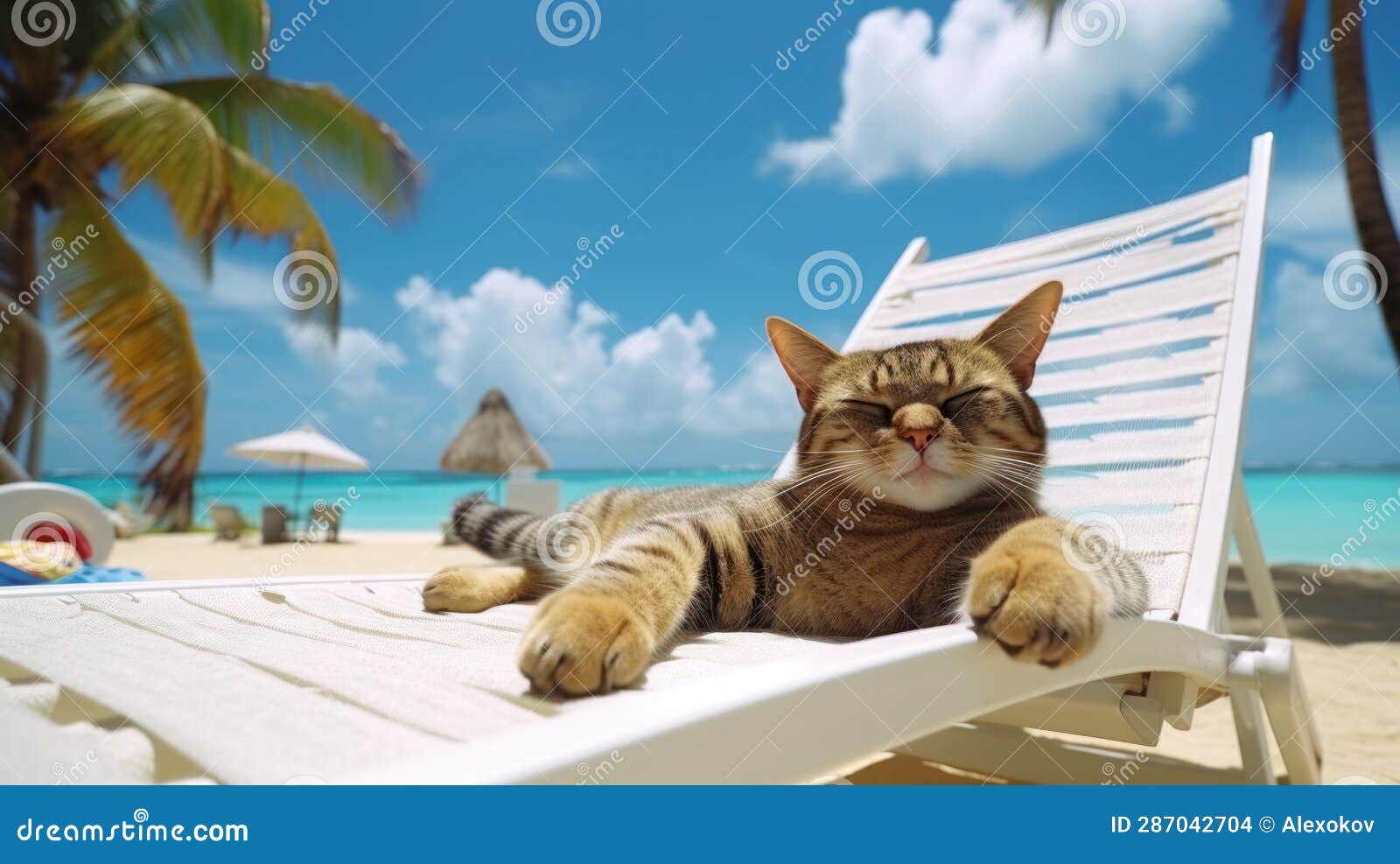 Relaxing Cat Sunbathing on Seaside Beach AI Generated Stock ...