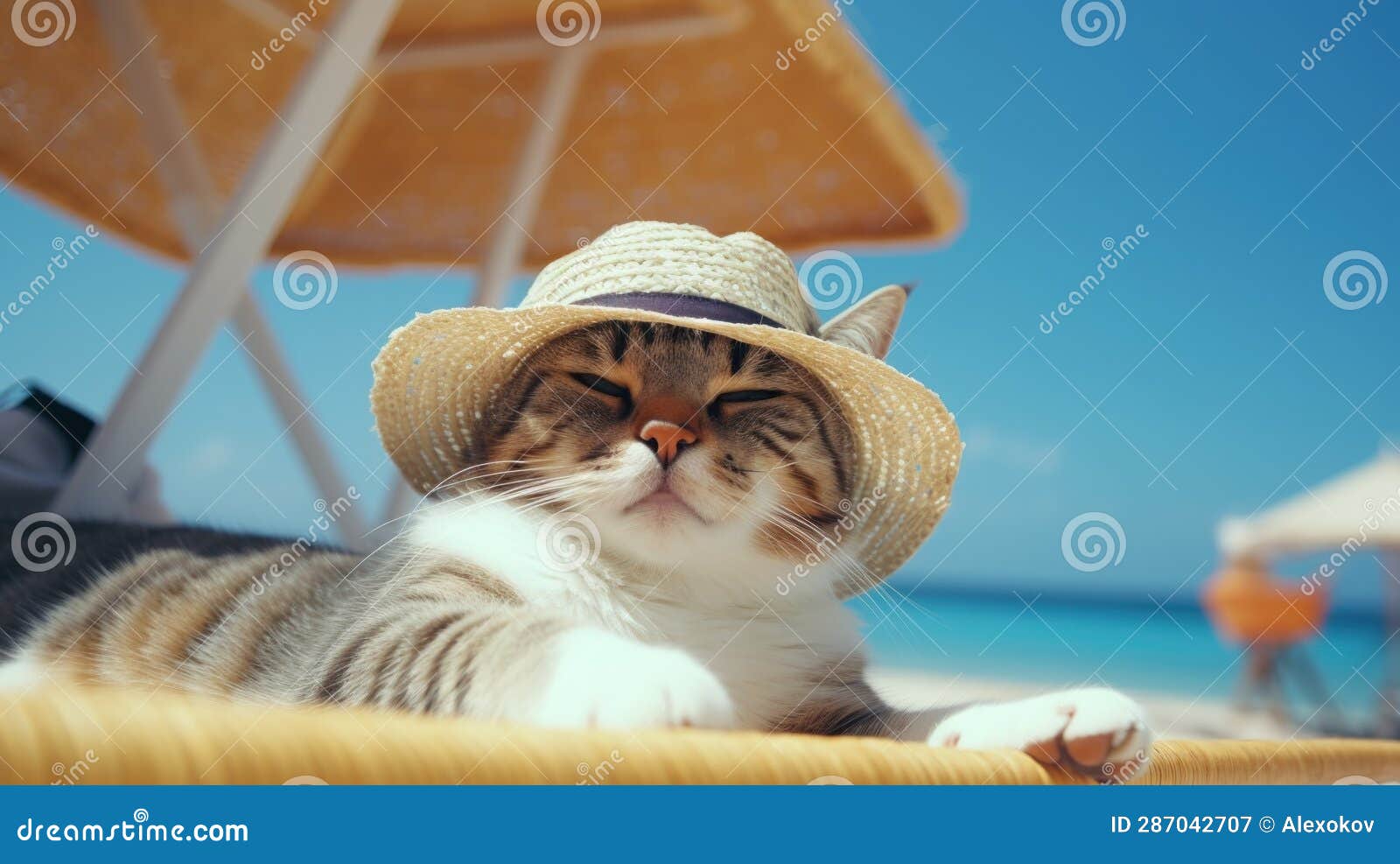 Relaxing Cat Sunbathing on Seaside Beach AI Generated Stock ...