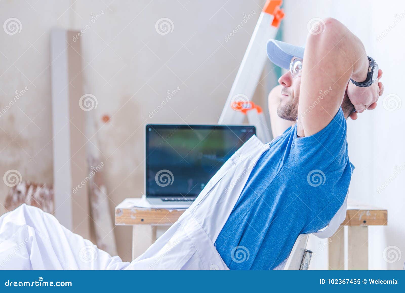 Relaxing Construction Contractor Stock Image - Image of horizontal ...