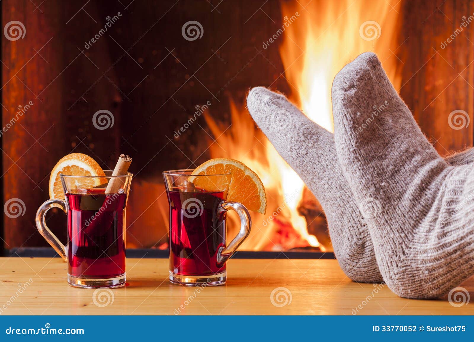 Relaxing at the Cozy Fireplace on Winter Evening Stock Photo - Image of ...