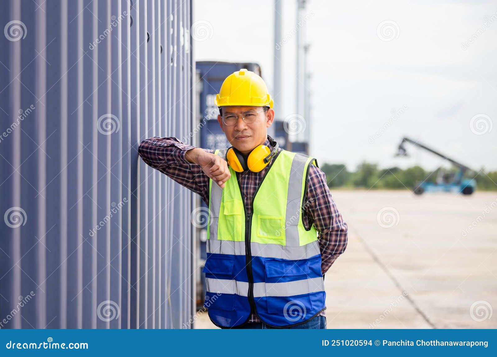Relaxing Engineer Man in Industry Containers Cargo, Foreman Dock Worker ...