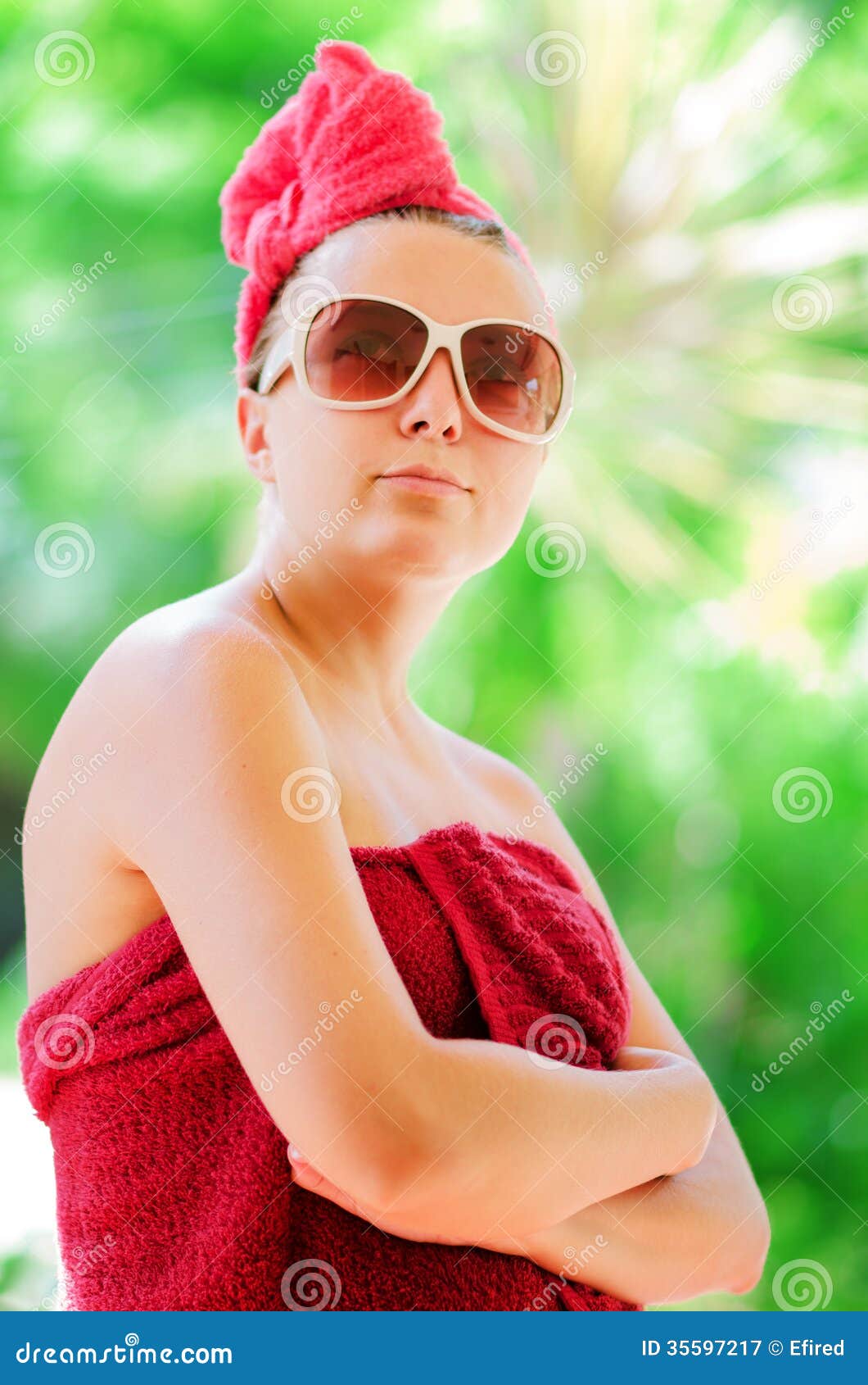 Glamorous Woman in Red Towel Stock Image - Image of cute, care: 35597217