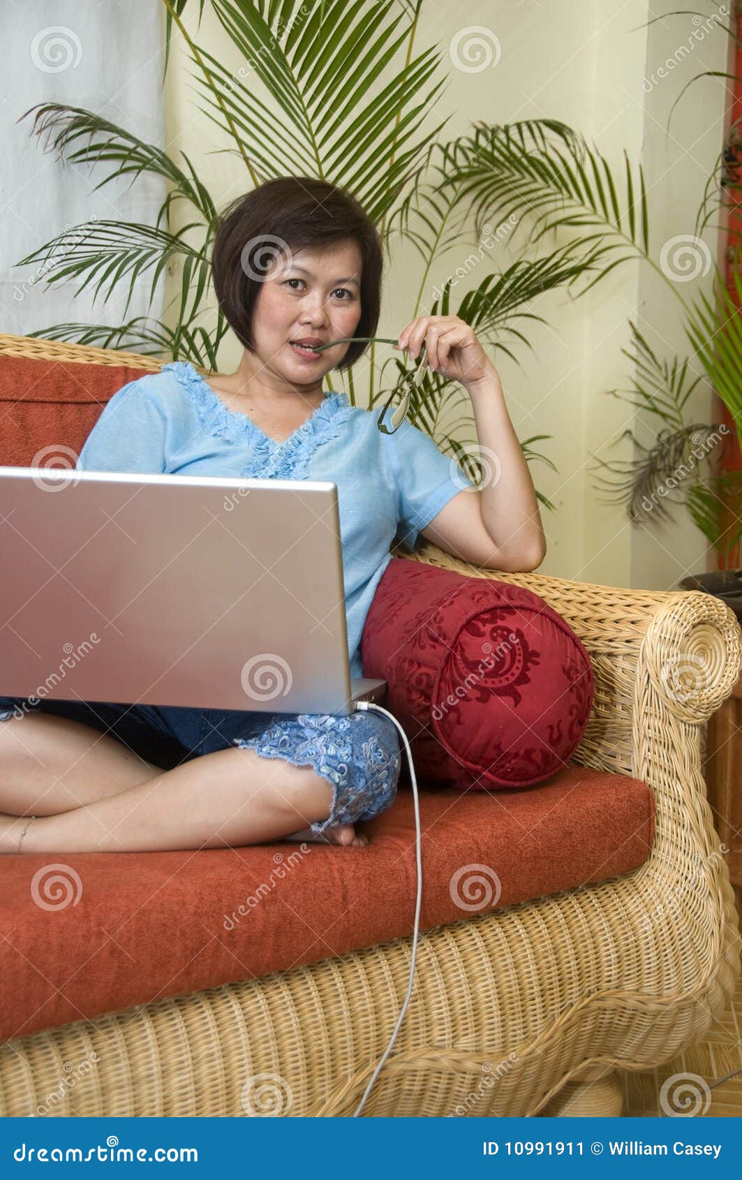Relaxing at Home with Computer Stock Image - Image of human, notebook ...